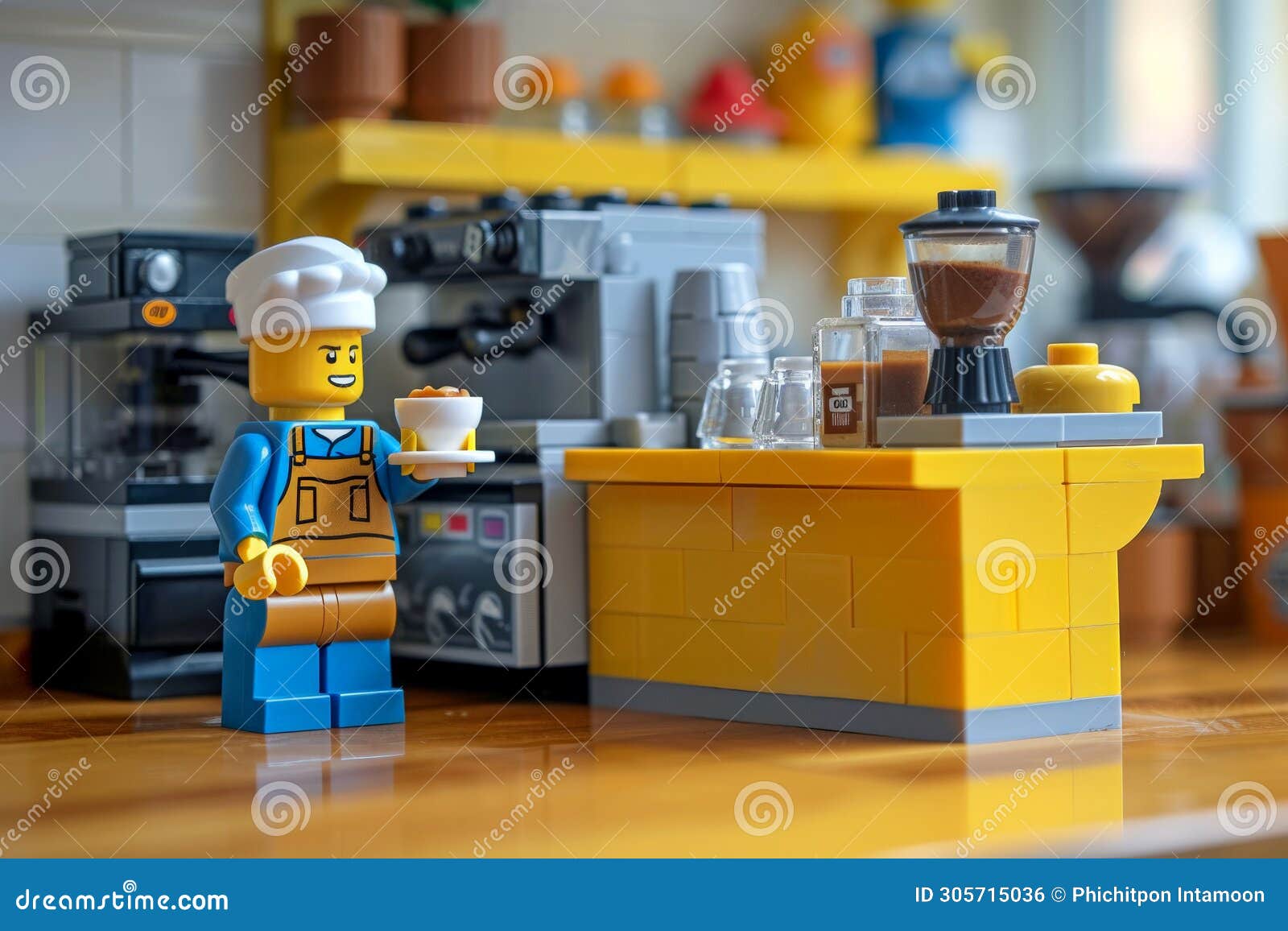 A Lego Coffee Shop Which Waiter Making Coffee. Ai Generative Stock ...