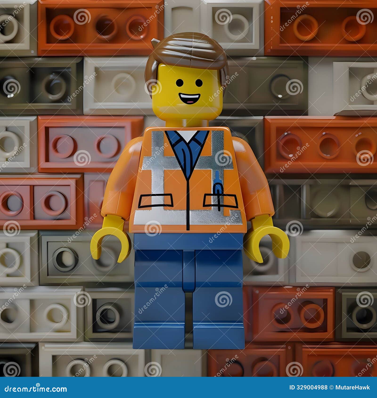 Lego Construction Worker in Front of Brick Wall Stock Illustration ...