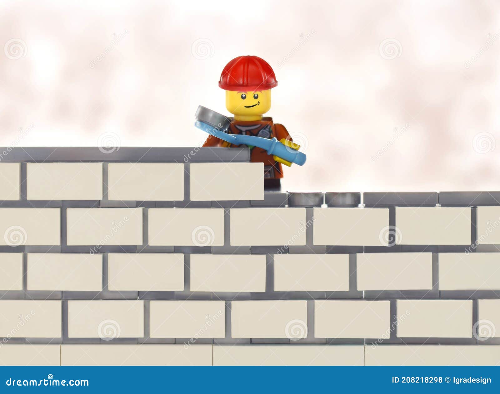 Lego Minifigure Worker by Brick Wall Building Editorial Stock Photo ...