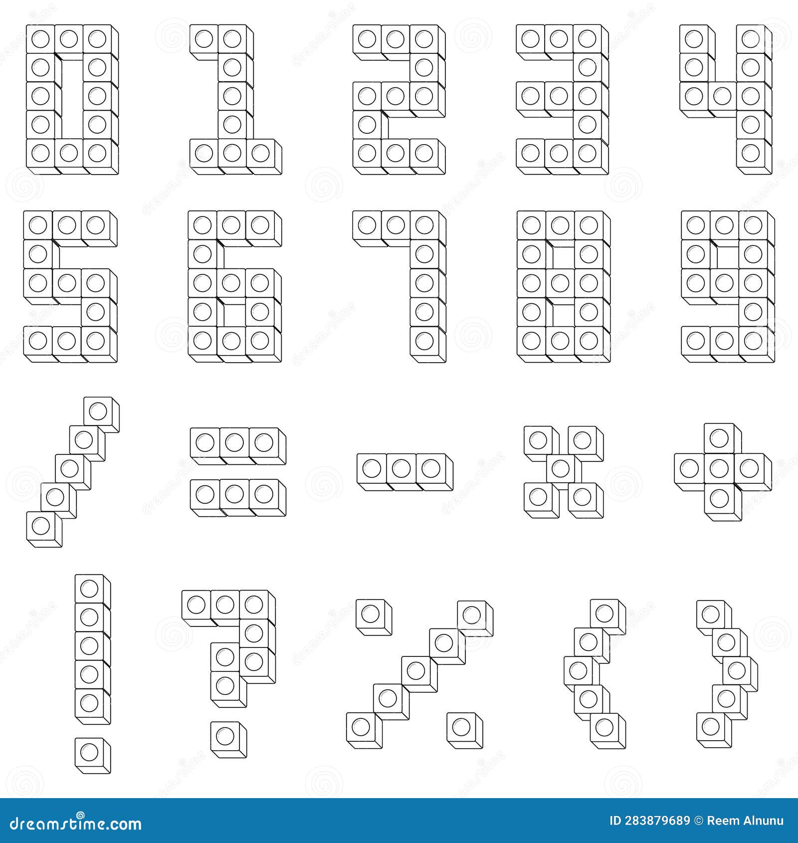 Lego Numbers and Symbols in Sketch Blocks Pack Set Stock Vector ...