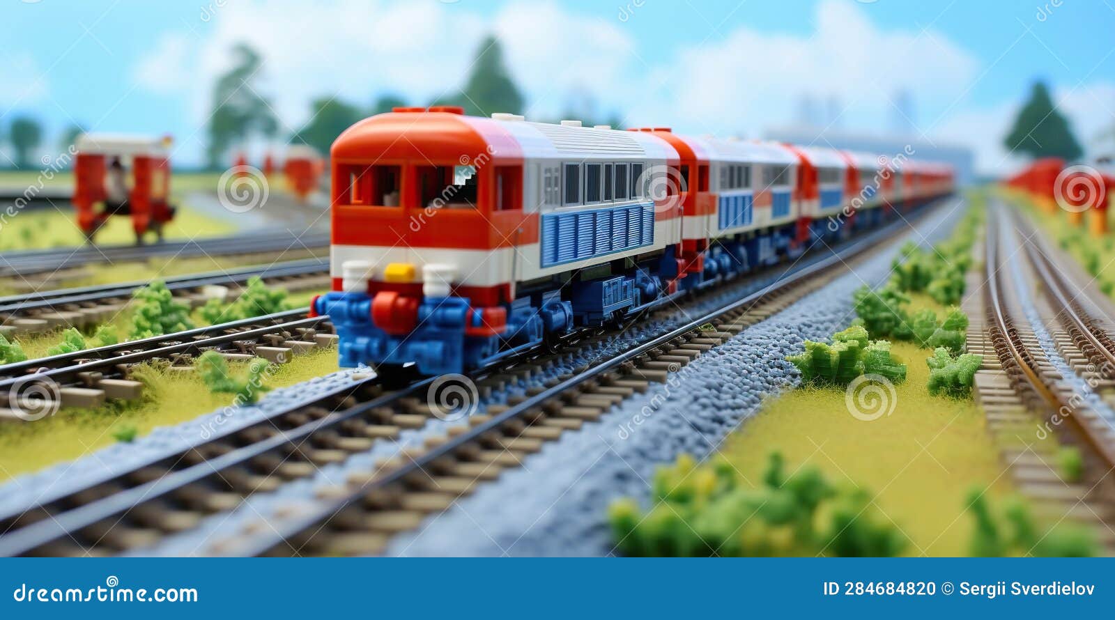 LEGO Railway Track with a String of Container Trains, Highlighting the ...