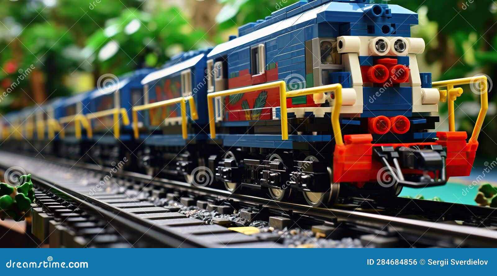 LEGO Railway Track with a String of Container Trains, Highlighting the ...