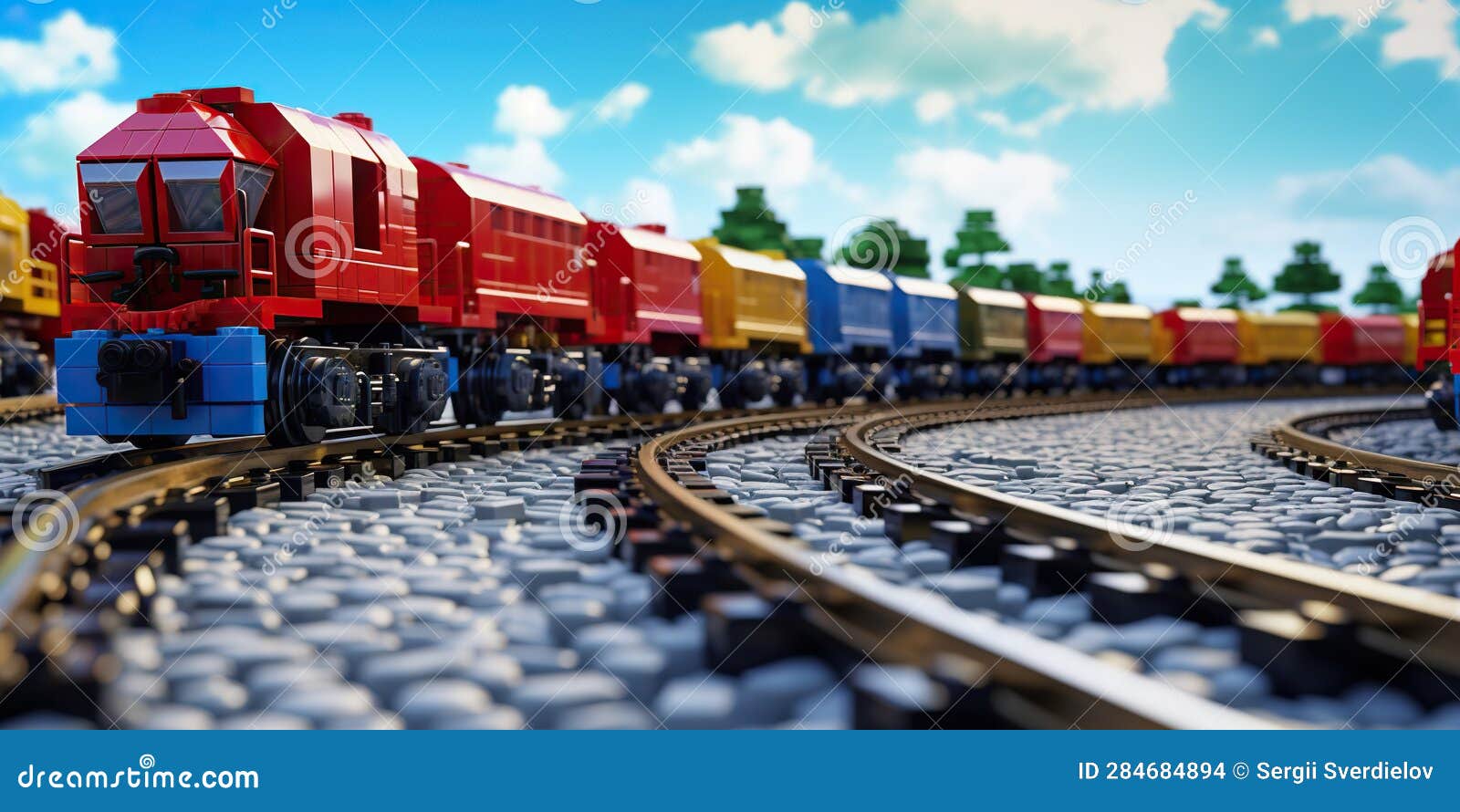 LEGO Railway Track with a String of Container Trains, Highlighting the ...