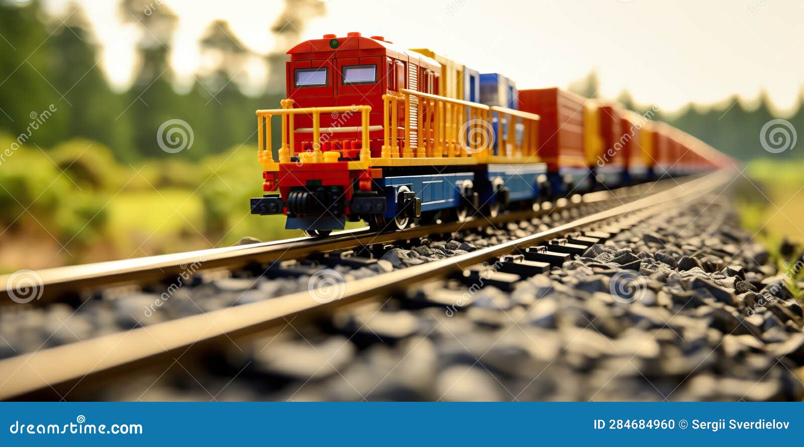 LEGO Railway Track with a String of Container Trains, Highlighting the ...