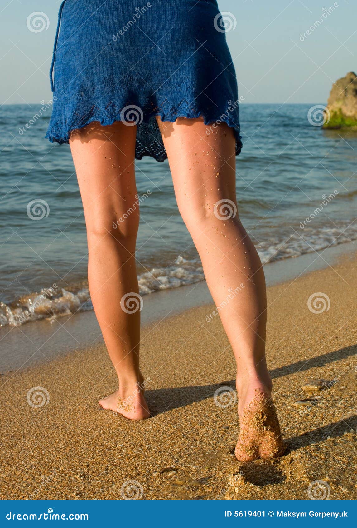 Legs in Blue Skirt Going To the Sea Stock Image - Image of barefoot ...
