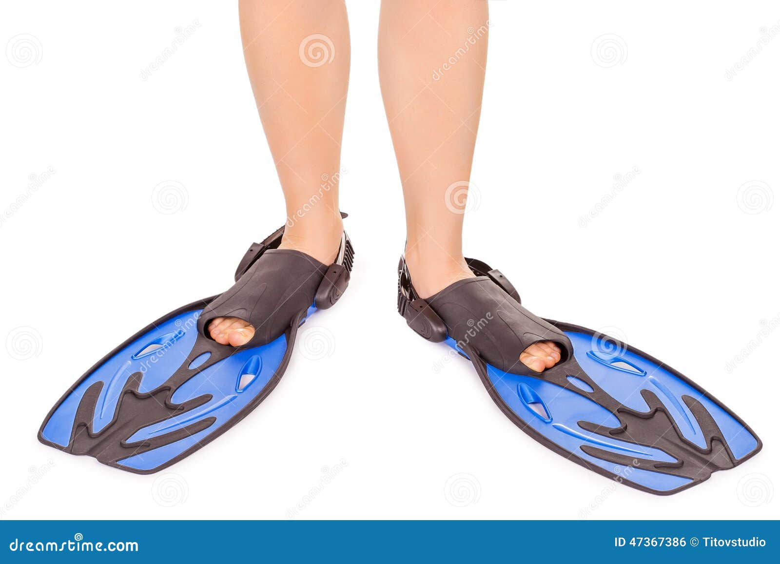 Legs in Flippers Isolated on White Stock Photo - Image of foot, closeup ...