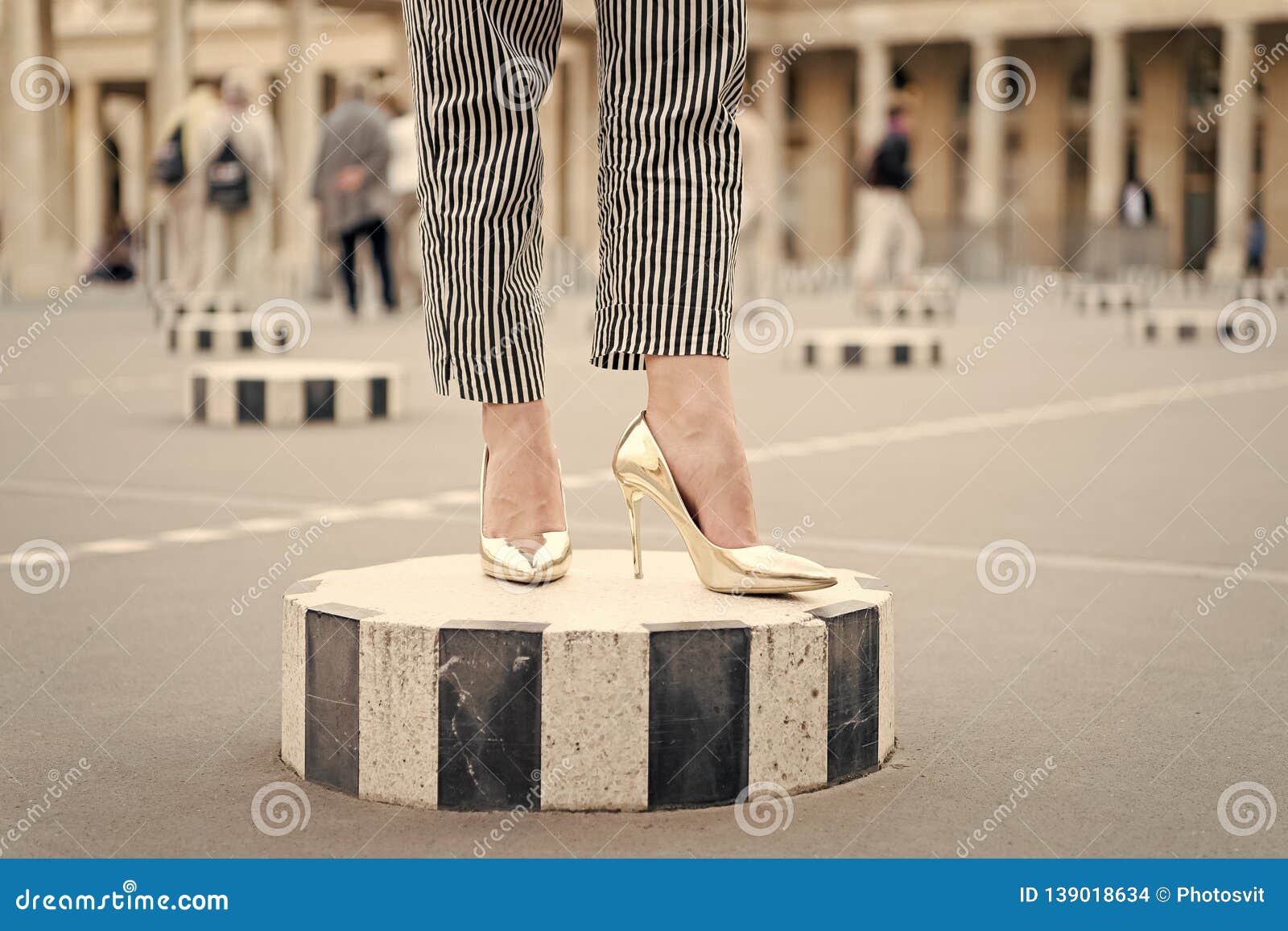 Legs In Glamour Golden Shoes Paris France High Heel Shoes On Female
