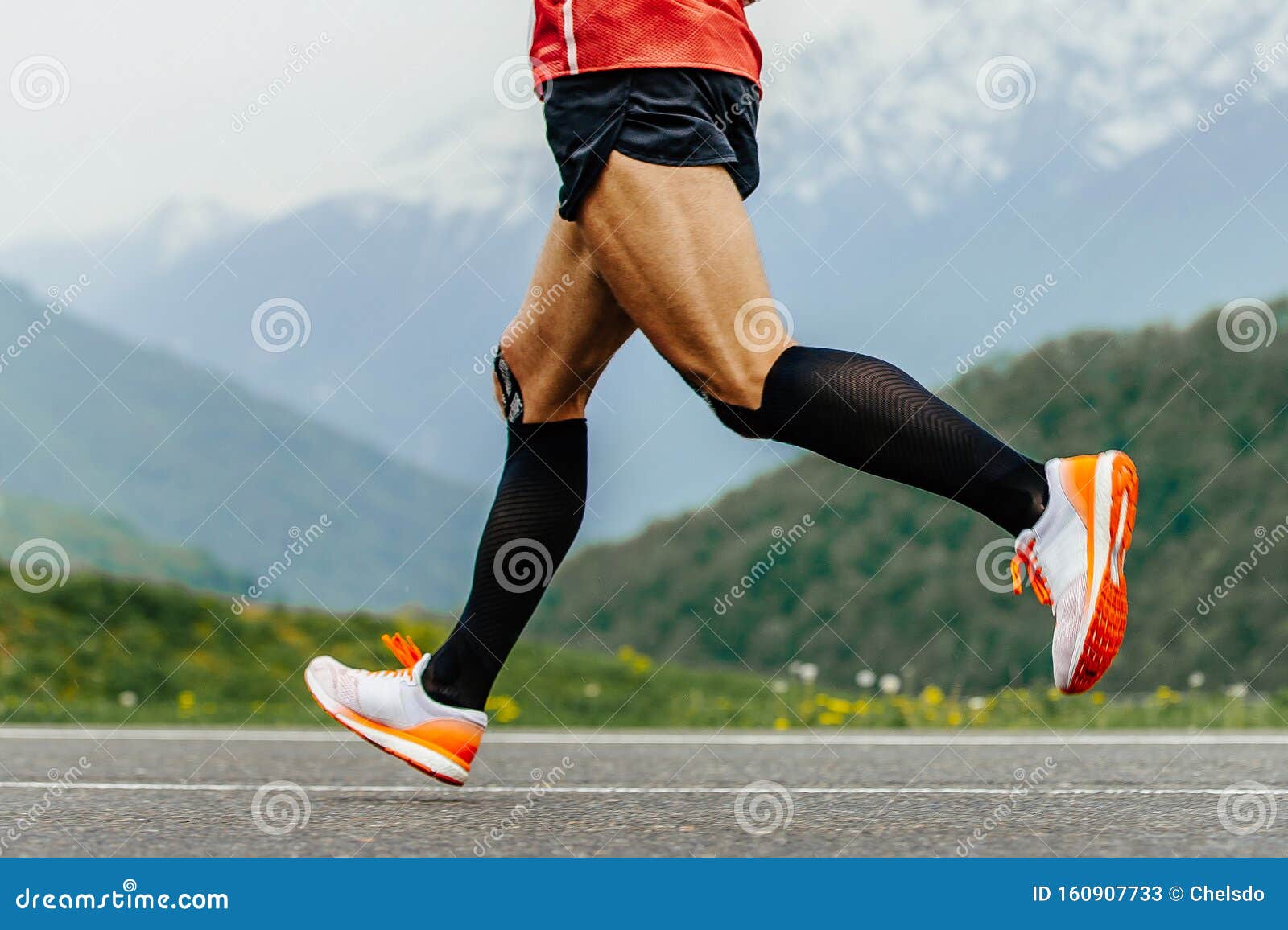 Legs Men Runner in Black Compression Socks Stock Image - Image of male ...