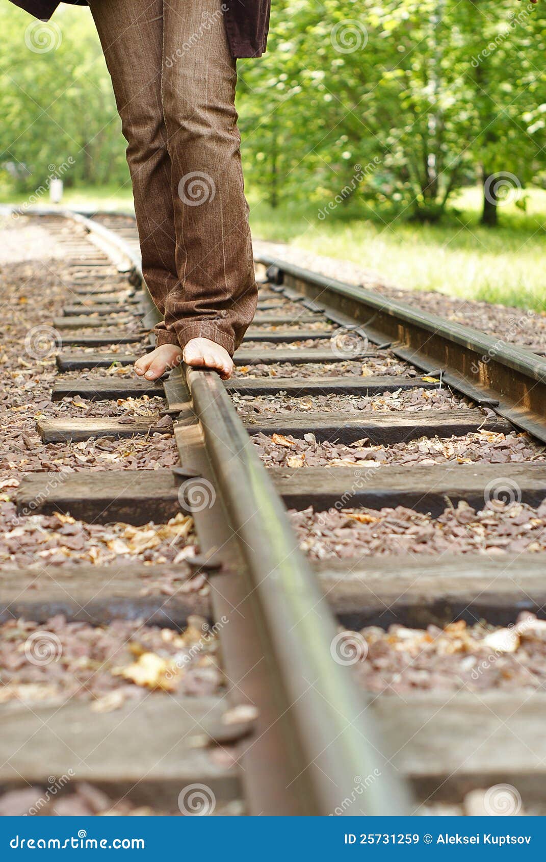 Legs on railway stock image. Image of road, person, boot - 25731259