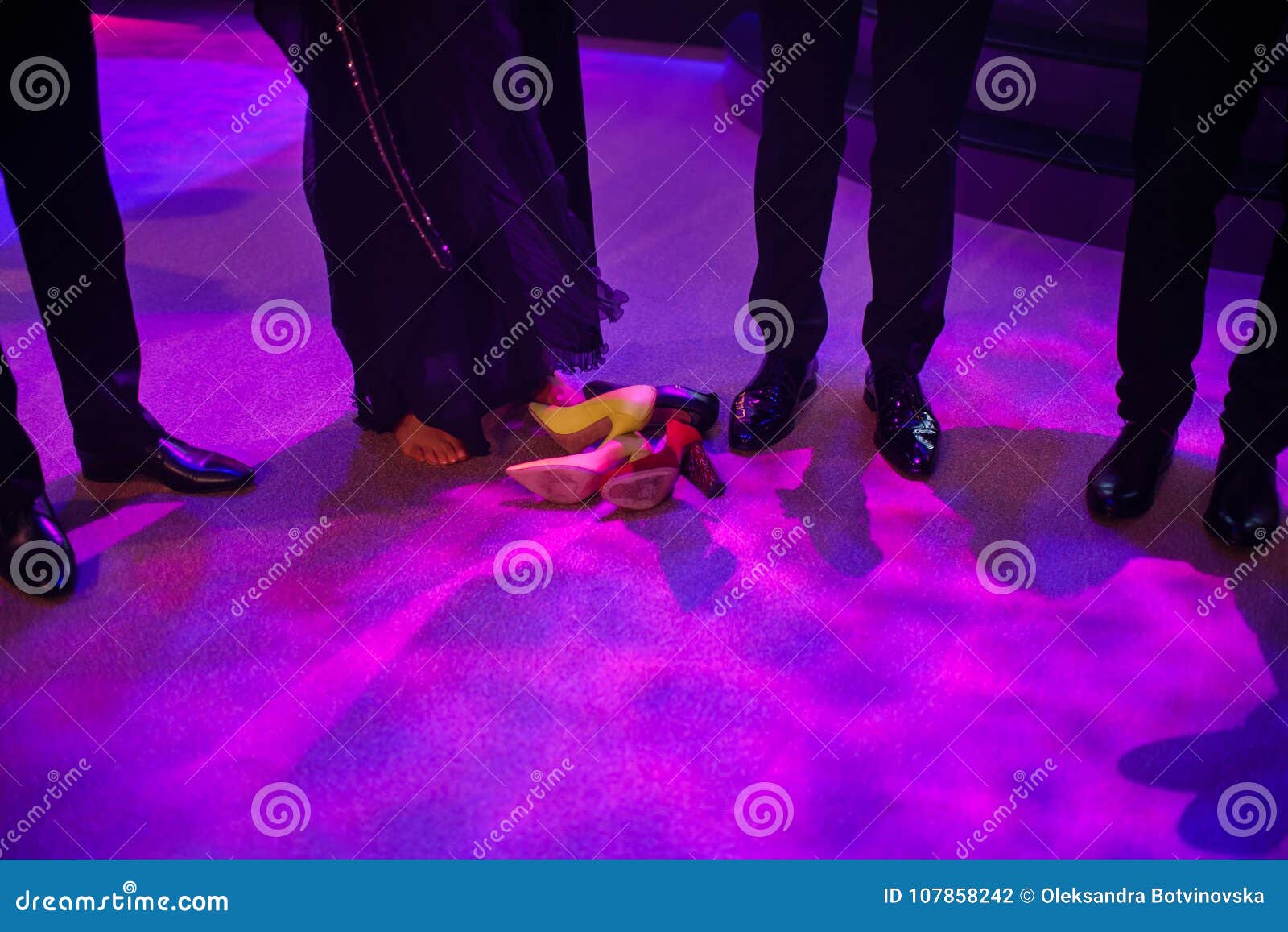 Legs in Shoes, Barefoot and Shoes at a Wedding Party Stock Photo ...