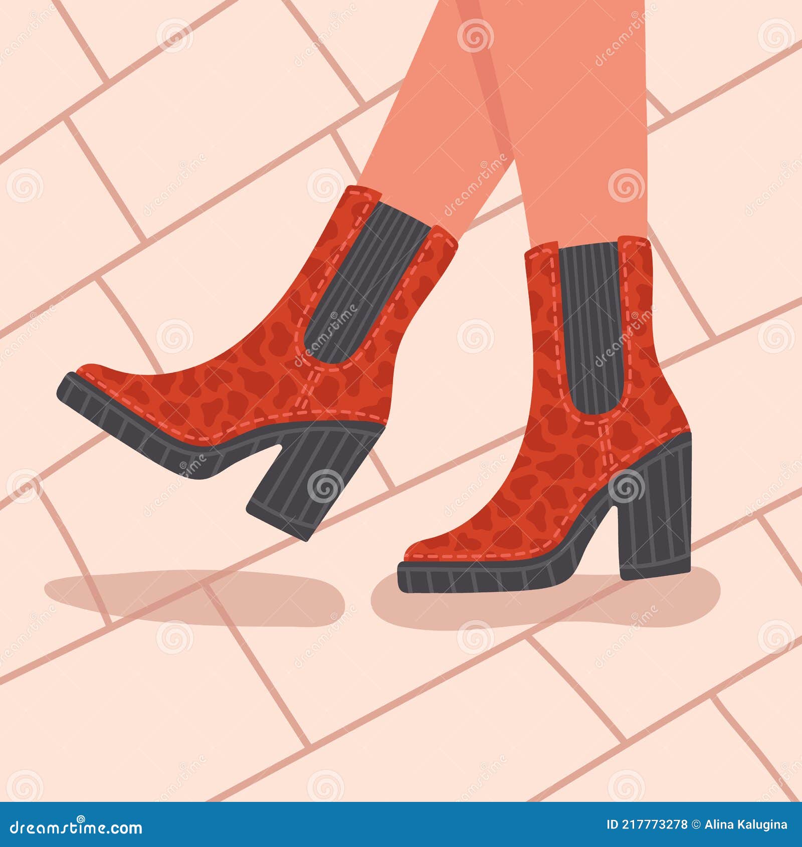 Legs with Trendy Boots Walking on the Road. Vector Flat Illustration ...