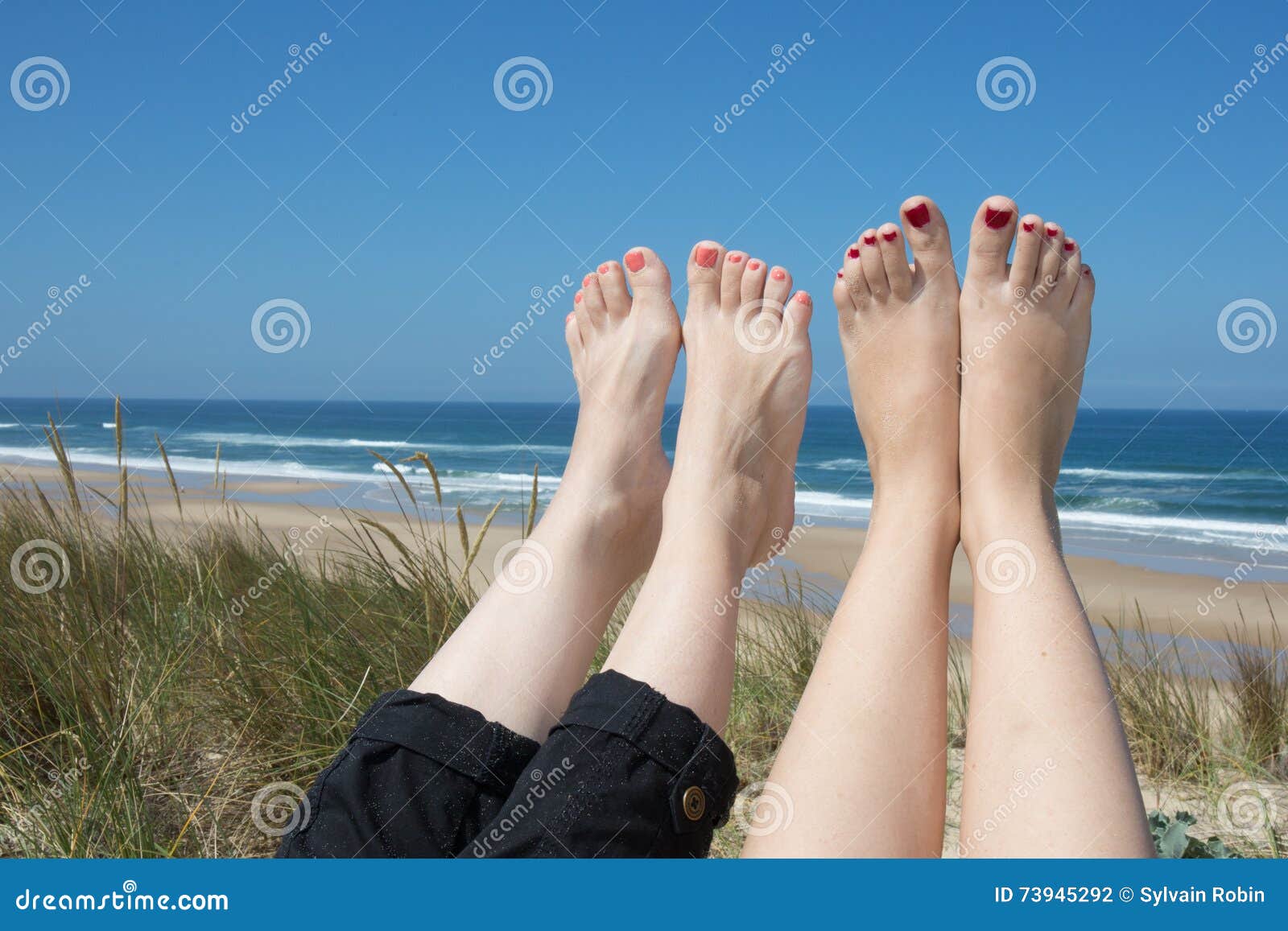 Legs of Two Women Sunbathing on the Beach Stock Photo - Image of toes ...