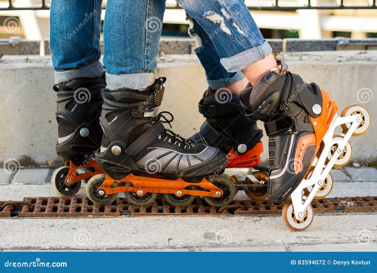 Legs wearing rollerblades. stock photo. Image of color - 83594072
