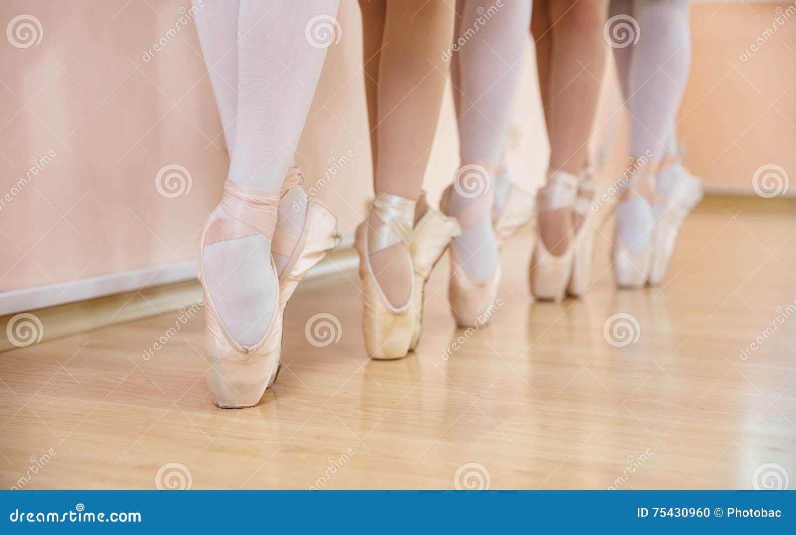 Legs of Young Ballerinas Standing on Pointe in Row Stock Photo - Image ...