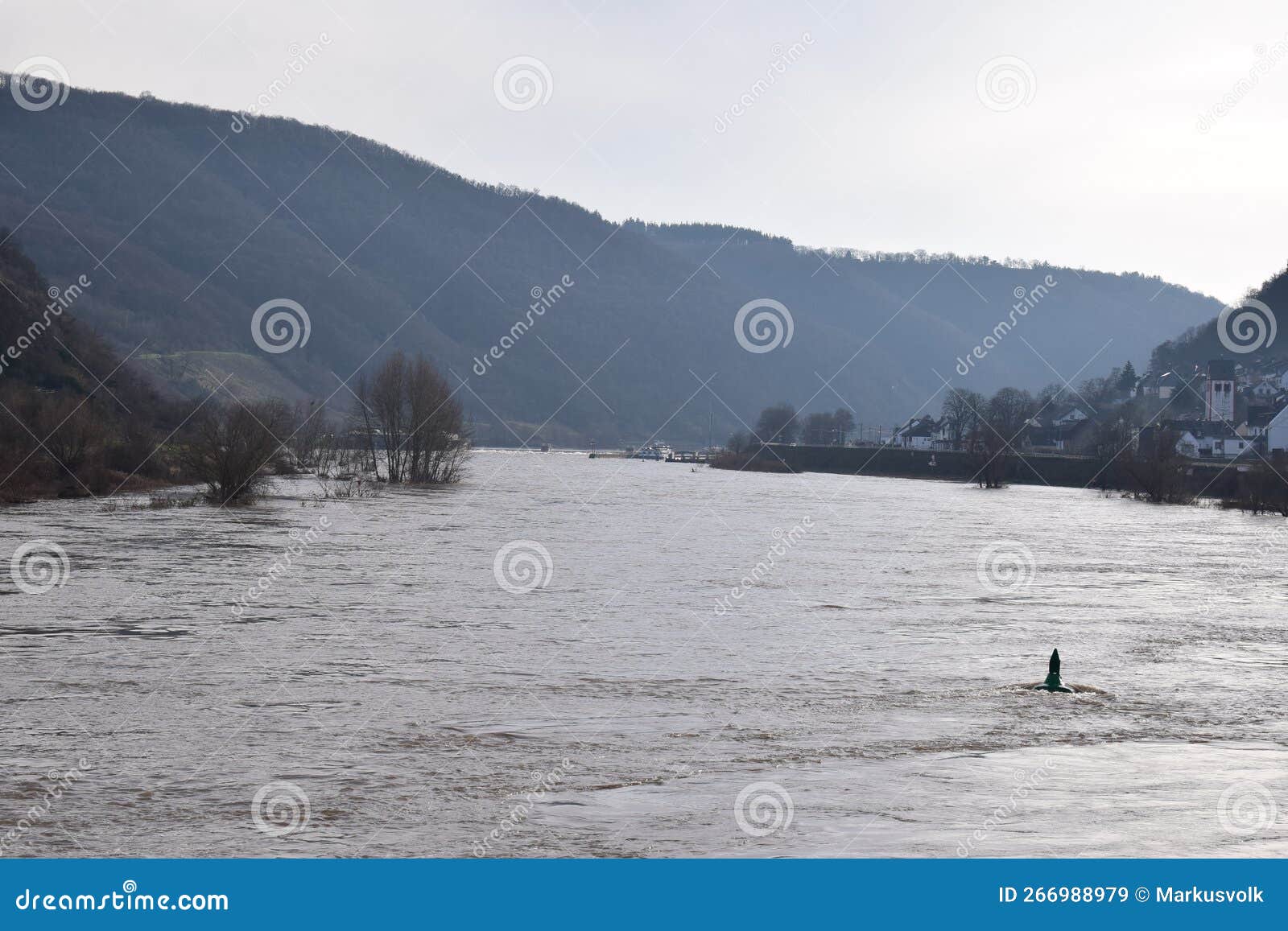 Lehmen, Germany - 01 18 2023: Big Mosel River at River Lock Lehmen ...