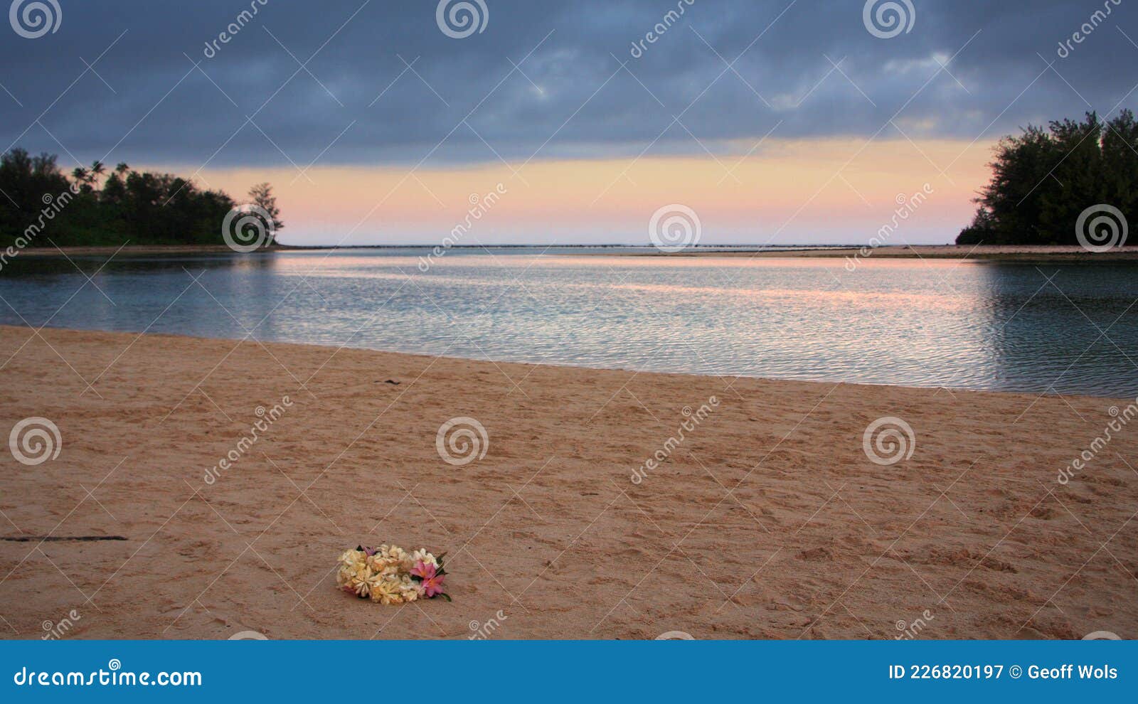 Lei on Beach at Sunset in Cook Islands on Rarotonga Stock Image - Image ...