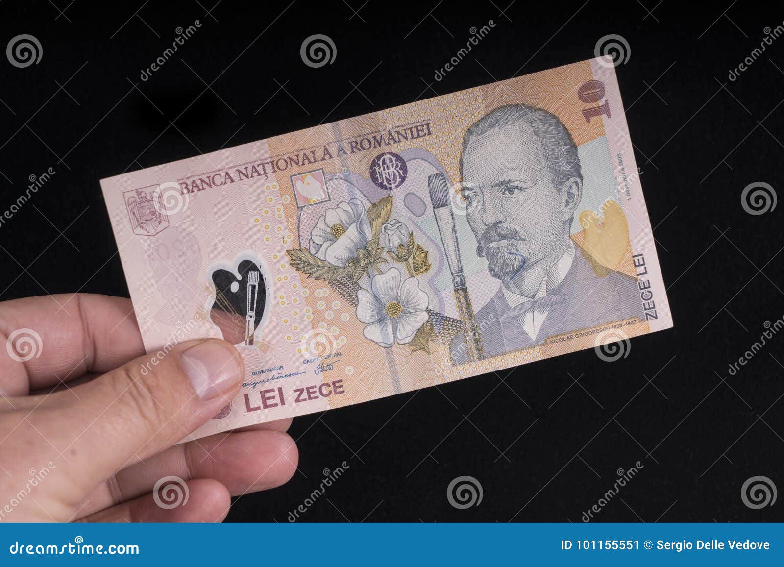 50 Romanian Lei Banknote In Hand In Surgical Gloves. Royalty-Free Stock ...