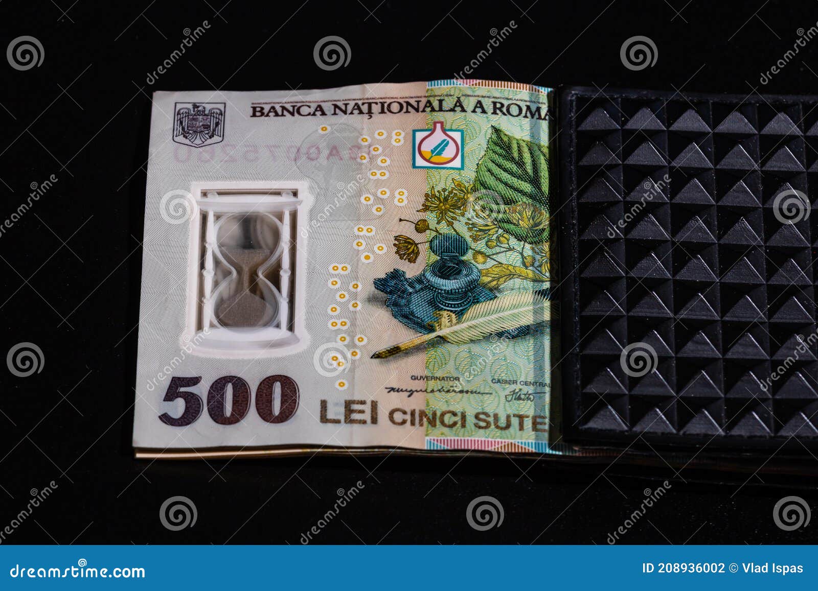 LEI Romanian Money Banknotes in Black Wallet Isolated Stock Photo ...