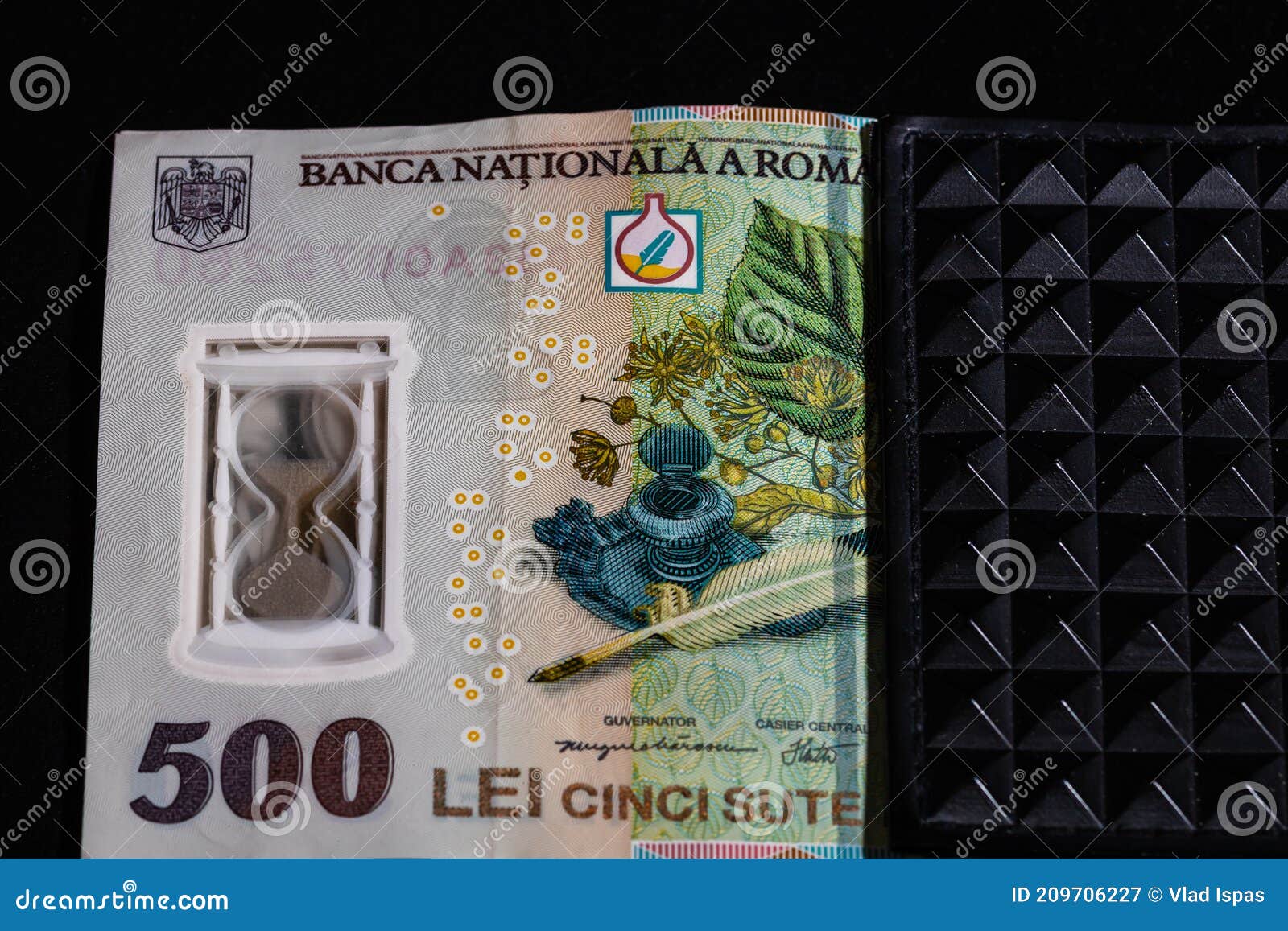 LEI Romanian Money Banknotes in Black Wallet Isolated Stock Image ...