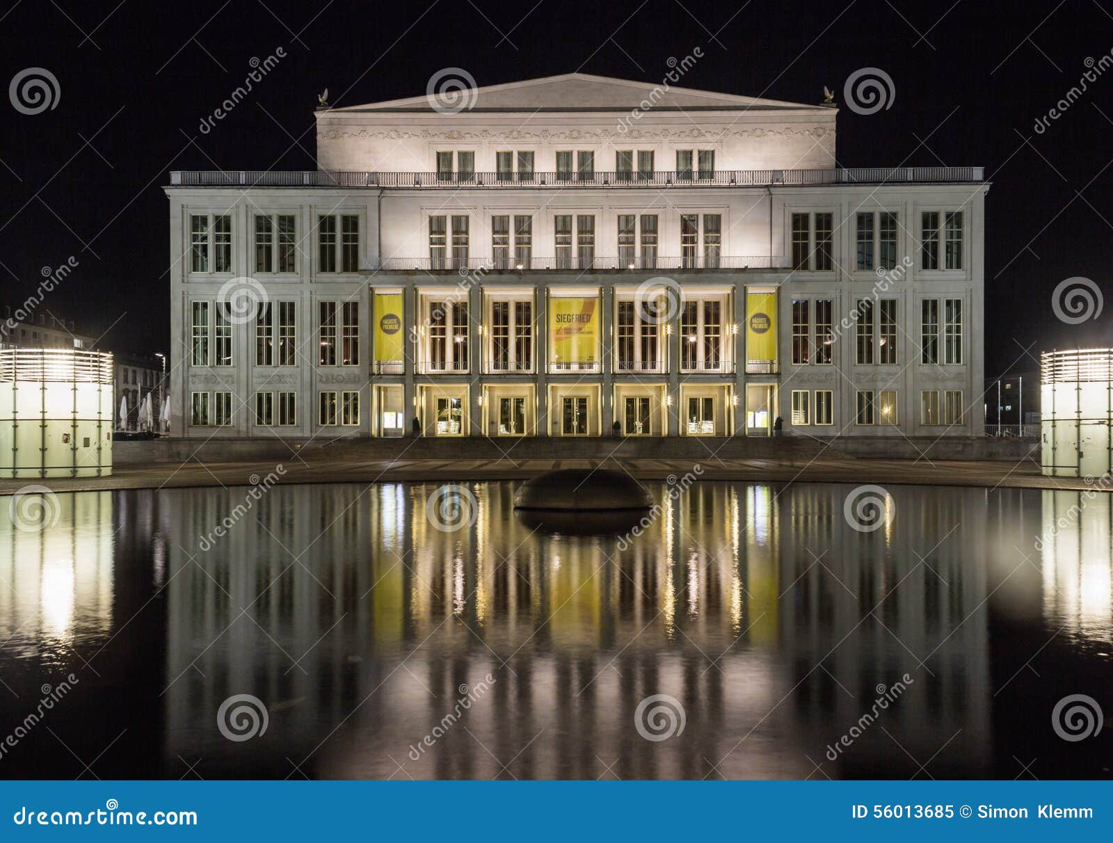 Leipzig opera in the night stock image. Image of beams - 56013685
