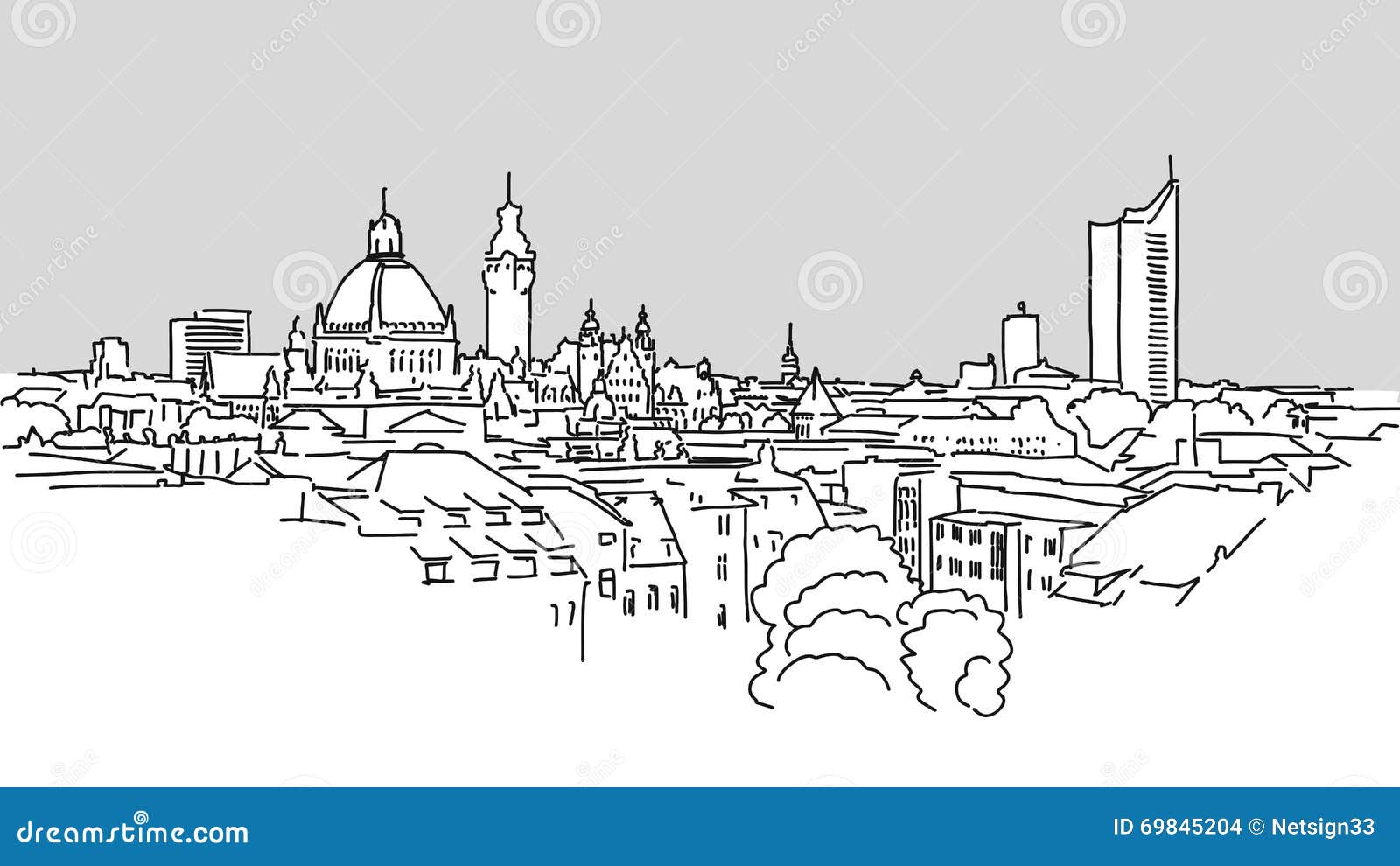 Leipzig Skyline Vector Outline Sketch Stock Illustration - Illustration ...