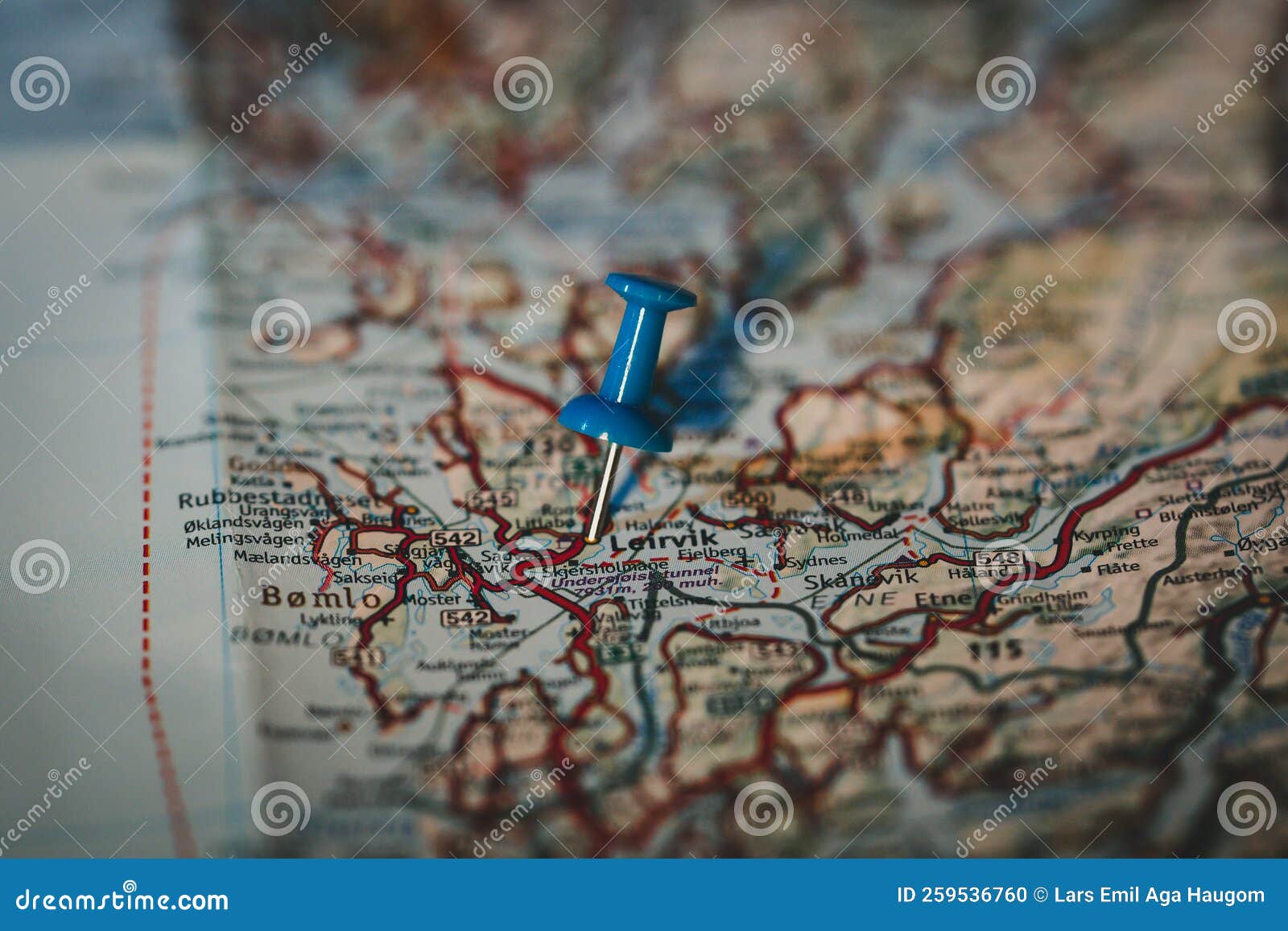 Leirvik, Norway, Blue Pinhead on Map. Stock Photo - Image of location ...