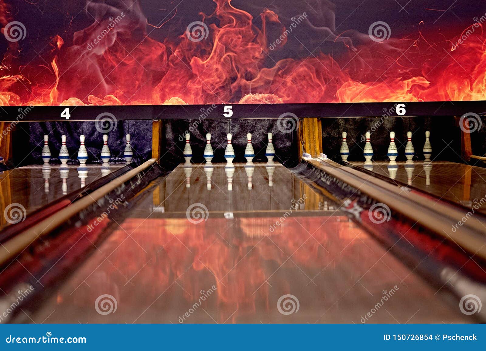 The Leisure Activity of Bowling with Lanes on Fire! Stock Photo - Image ...