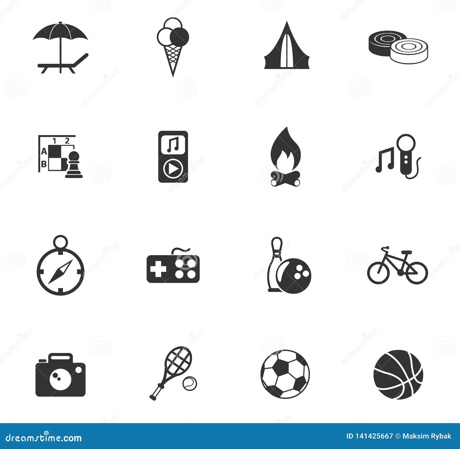 Leisure icon set stock vector. Illustration of microphone - 141425667