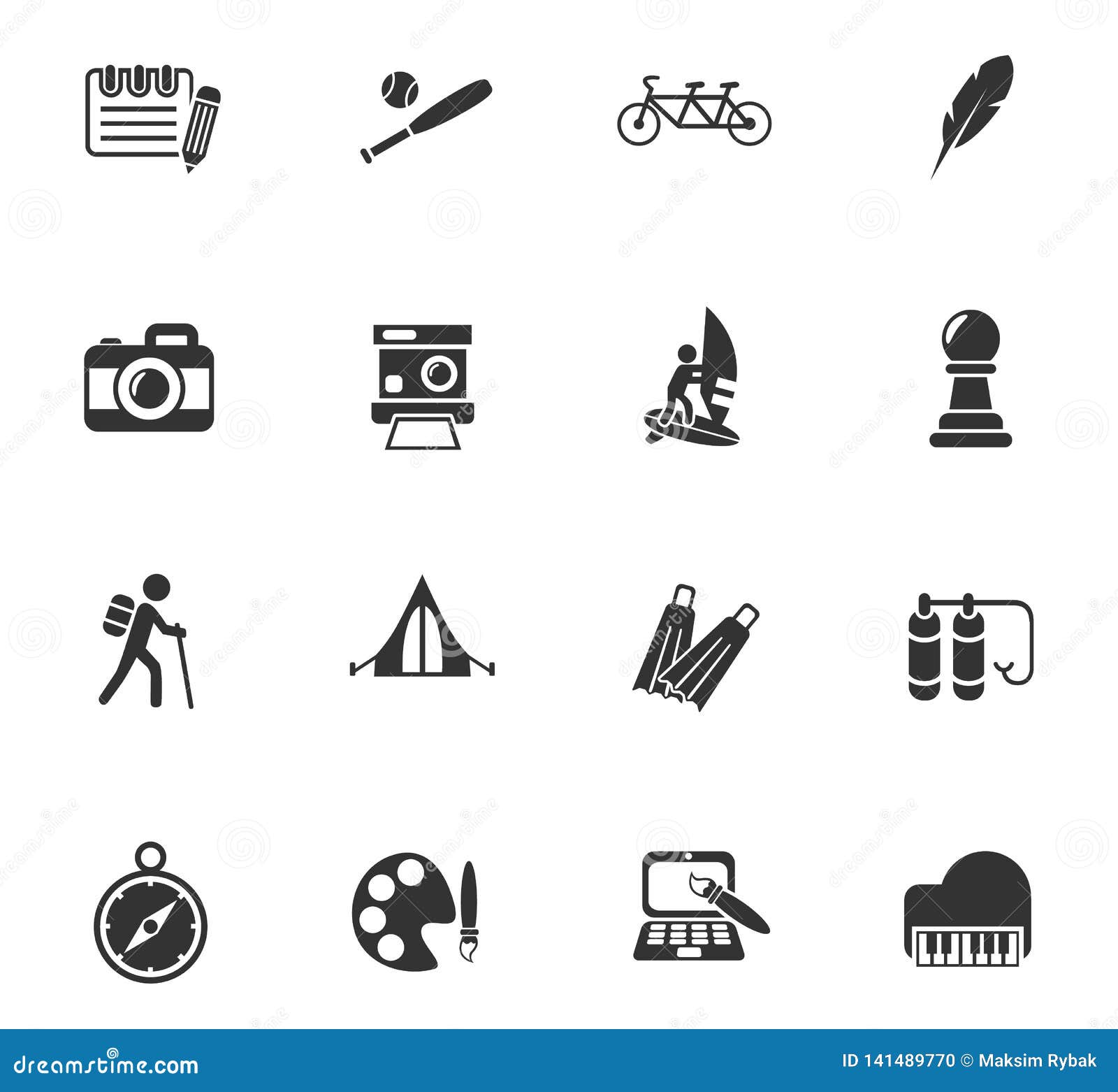 Leisure icon set stock vector. Illustration of brush - 141489770