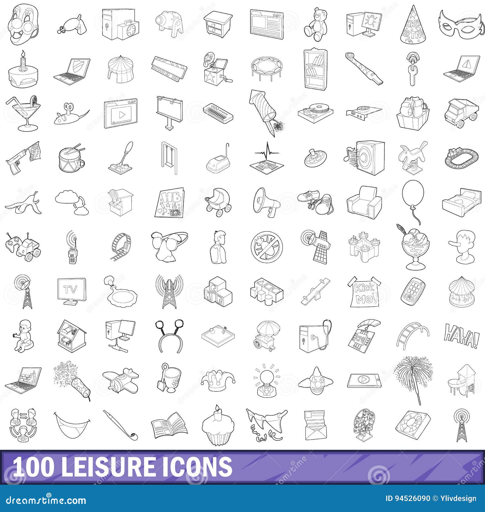 100 Leisure Icons Set, Outline Style Stock Vector - Illustration of ...