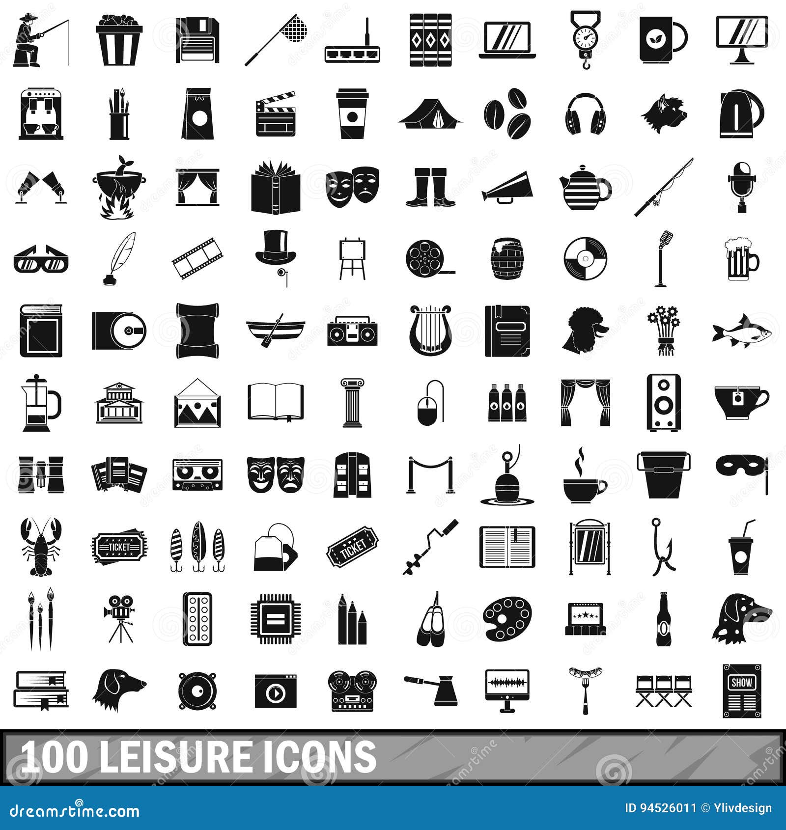 100 Leisure Icons Set, Simple Style Stock Vector - Illustration of ...