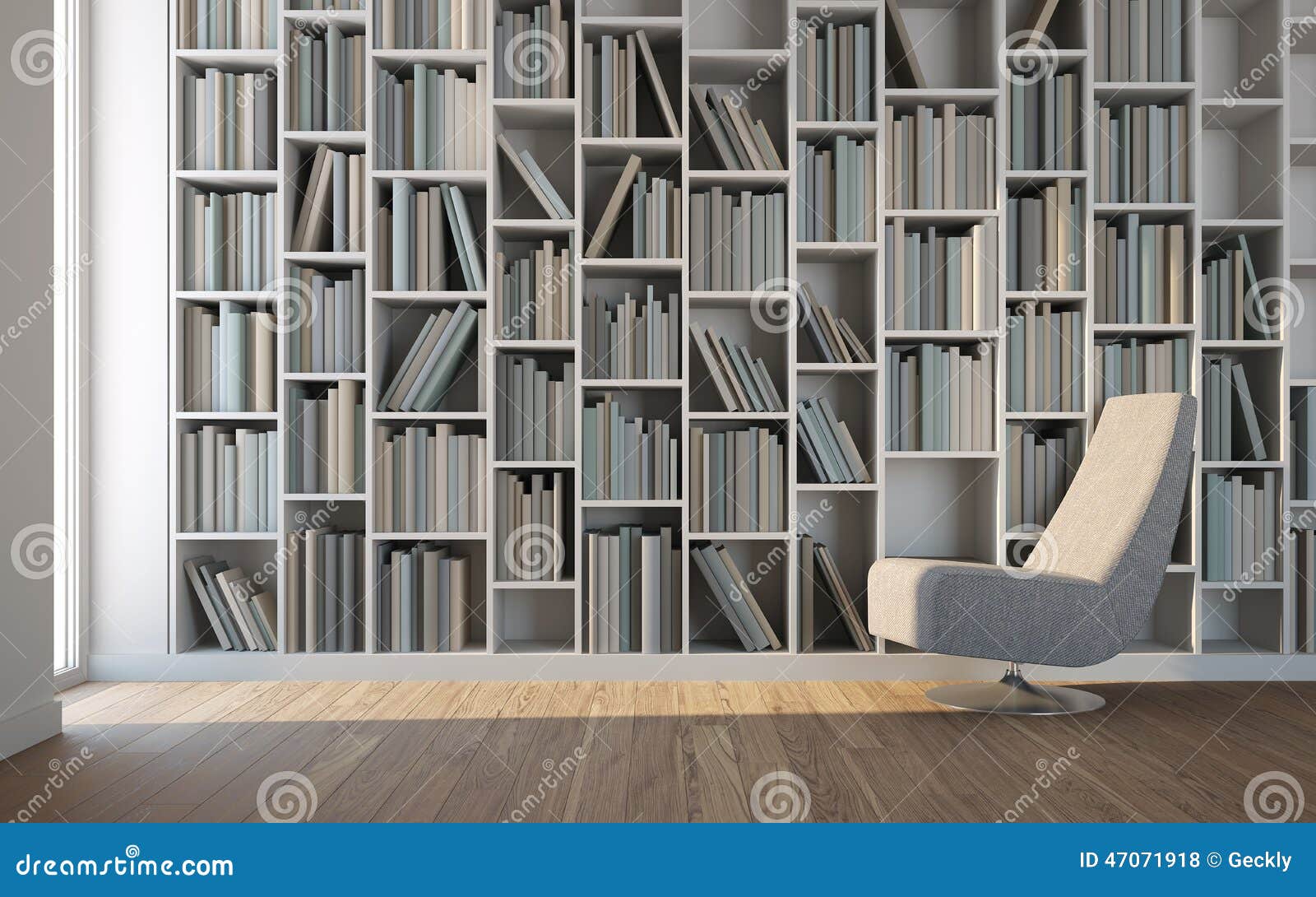 Leisure Room with Armchair and Library Stock Photo - Image of home ...
