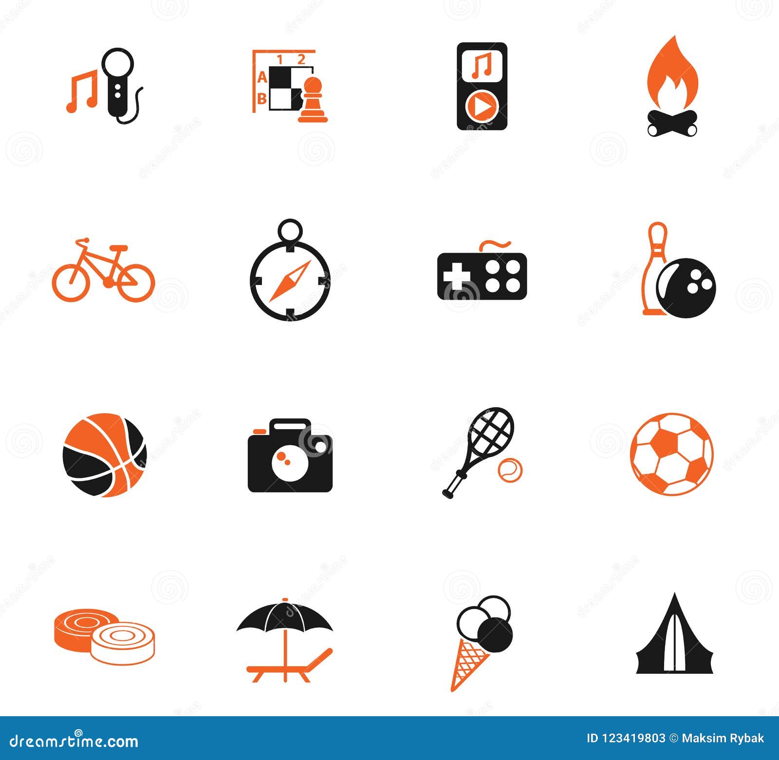 Leisure icon set stock vector. Illustration of orange - 123419803