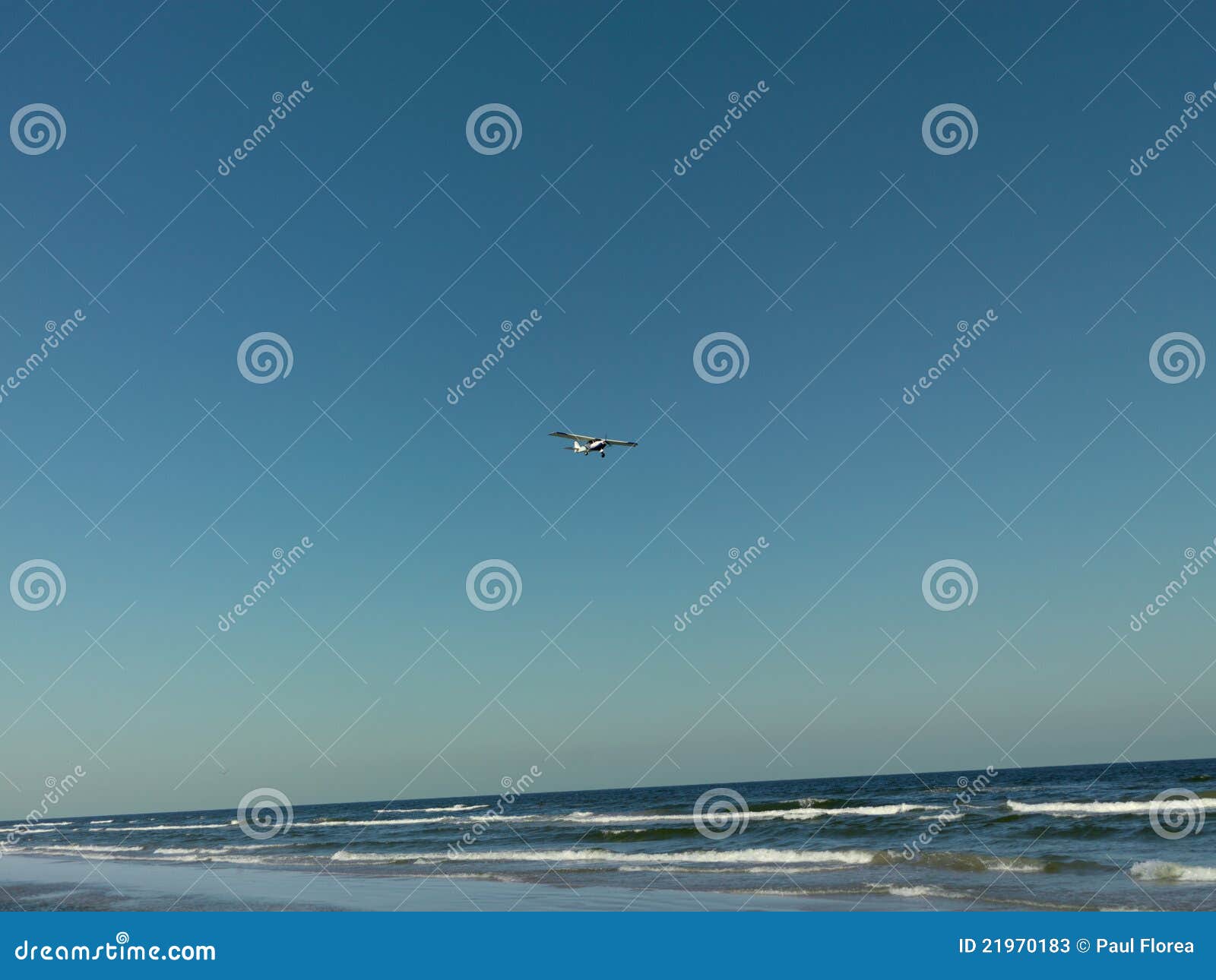 Leisure White Plane Flying Over Sea Shore Stock Image - Image of shore ...