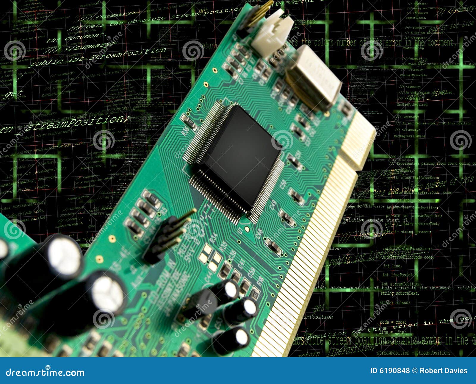 Leiterplatte Und Chip Mit Programmierencode Stockfoto - Bild von ...