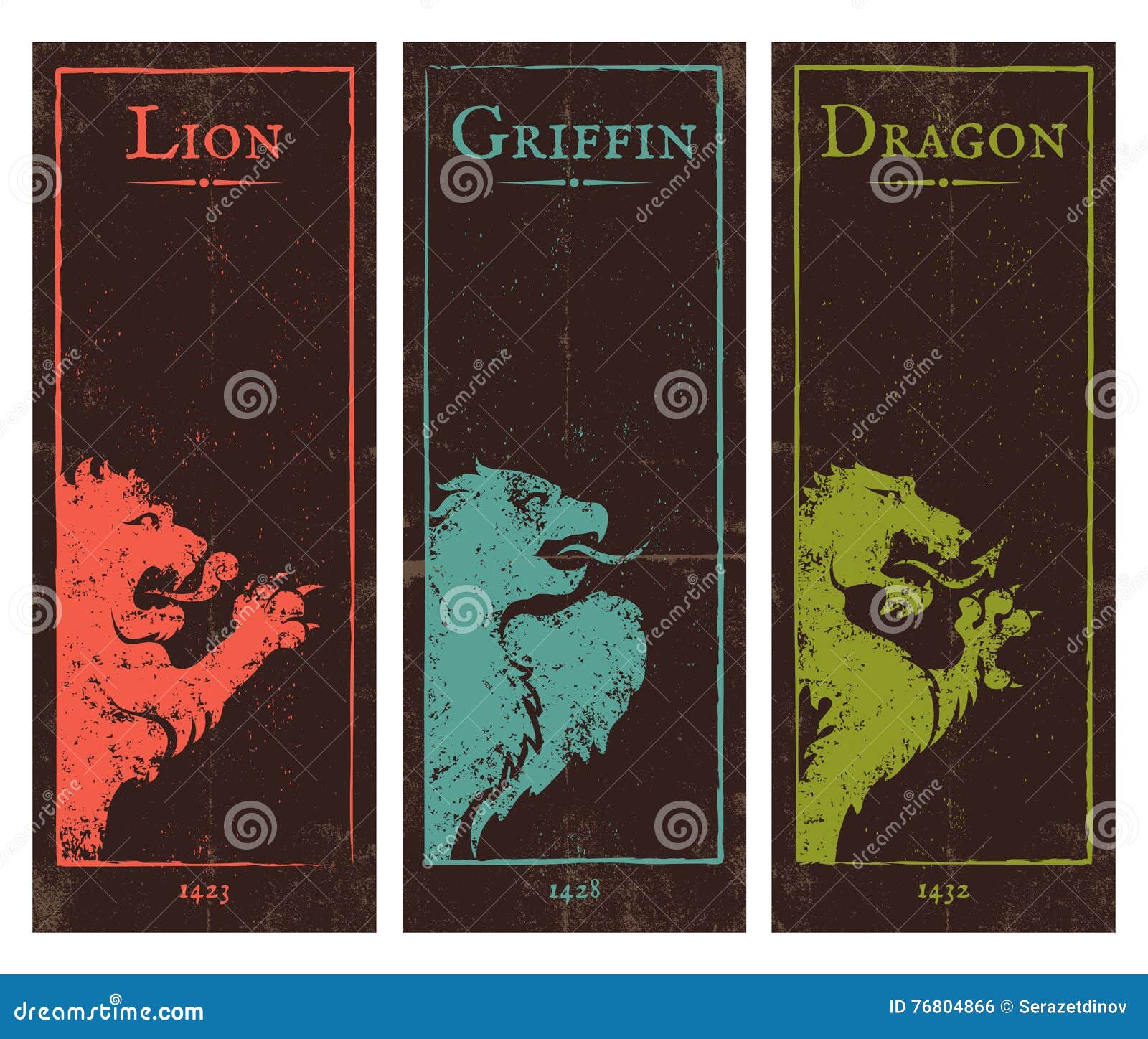 Lejon, grip och drake vektor illustrationer. Illustration av monster ...