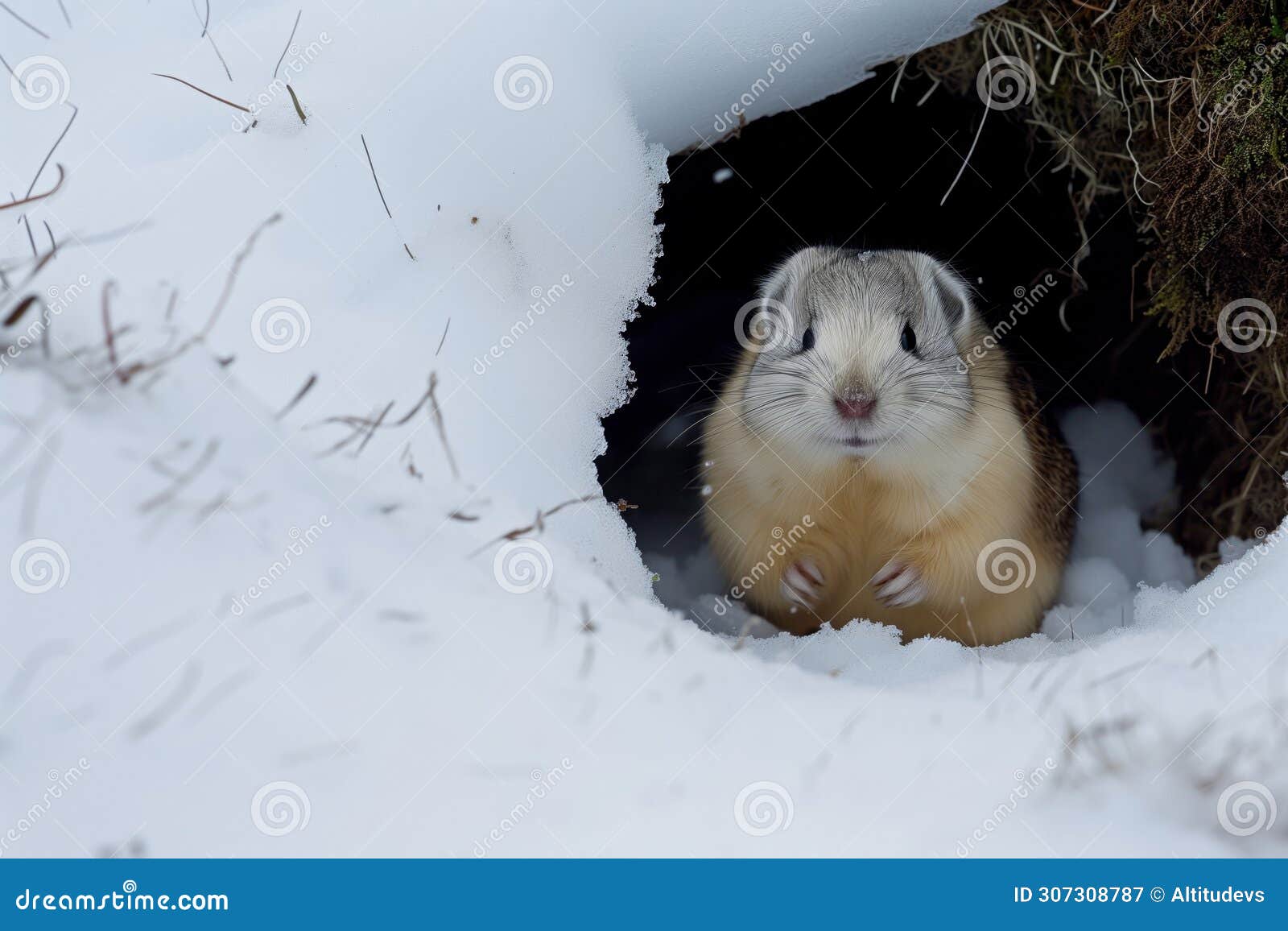 Lemming at the Opening of an Arctic Burrow in the Snow Stock Image ...
