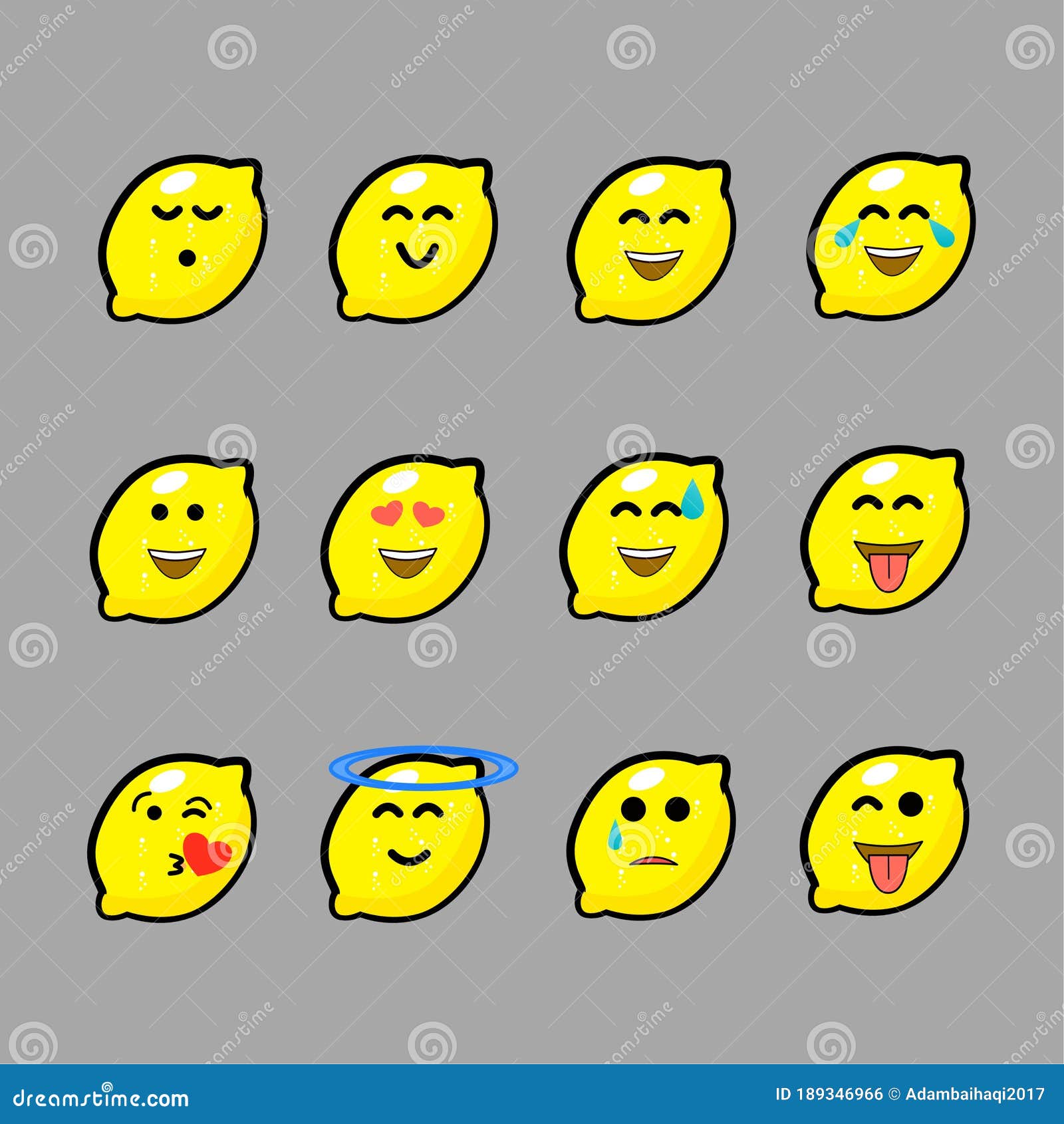 Smiley Lemon Face and Emoticon Simple Set with Facial Expressions Stock ...