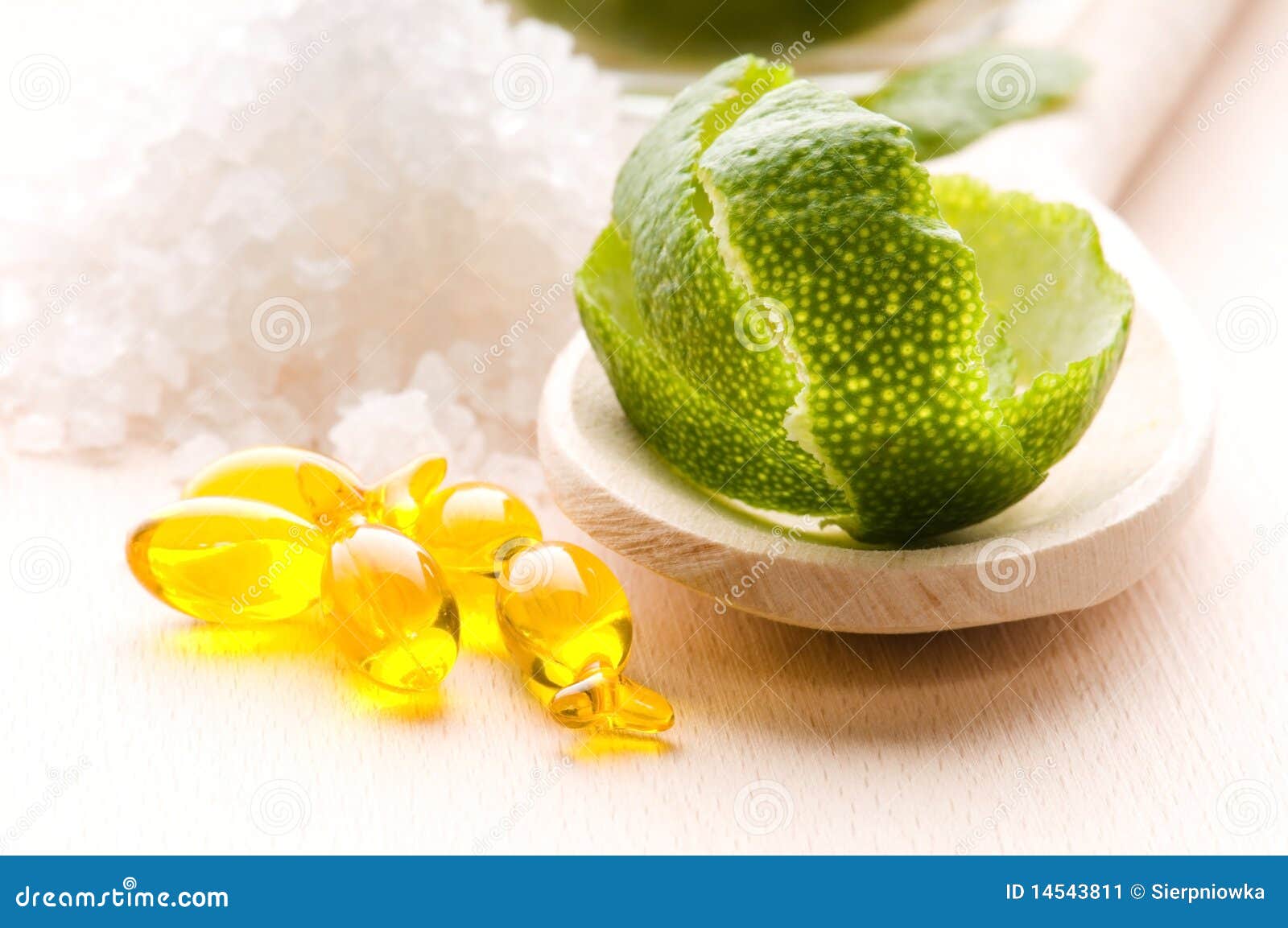 Lemon Bath - Bath Salt, Capsule and Fresh Fruits Stock Image - Image of ...