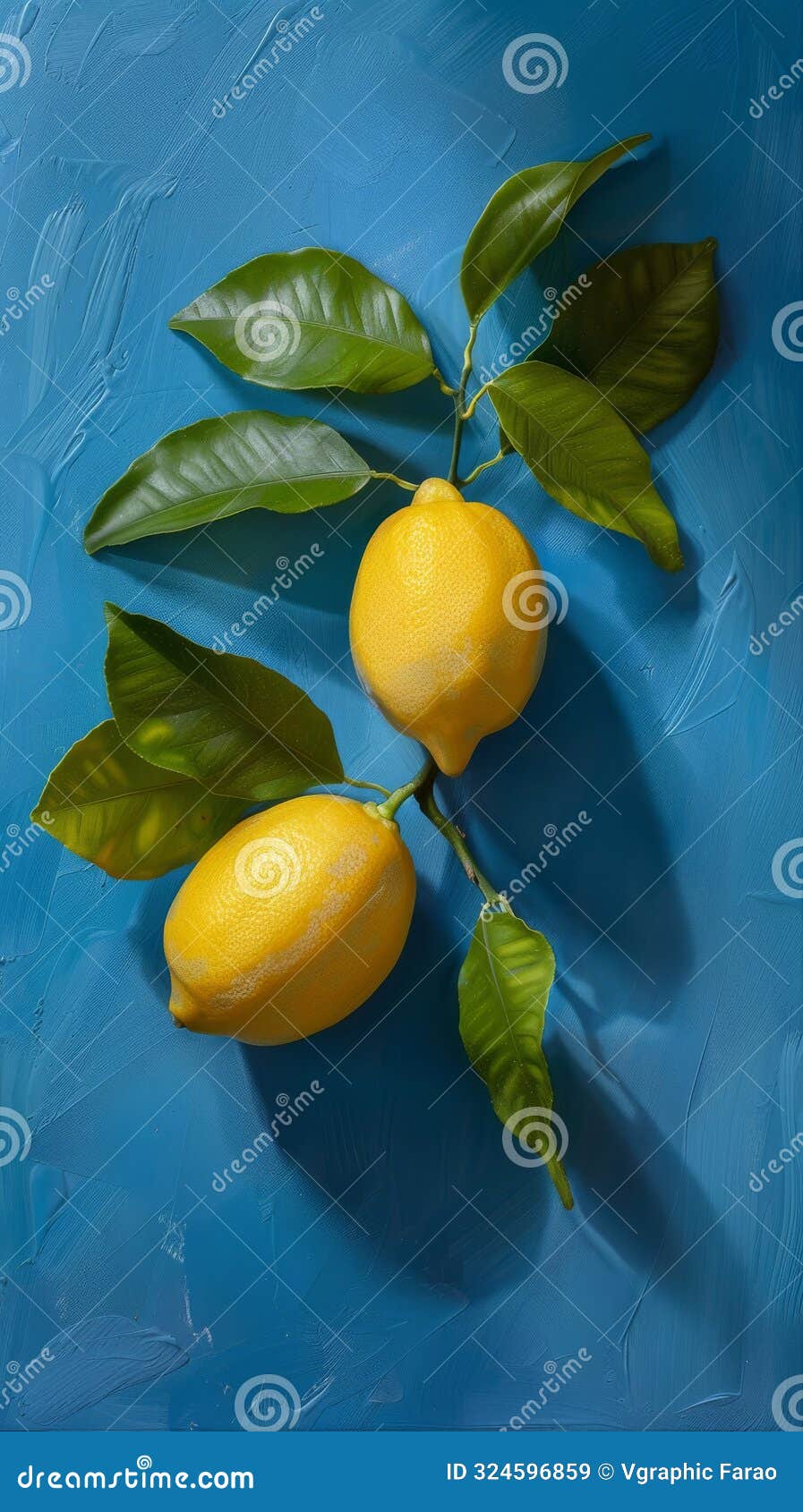 Lemon Branch with Leaves on a Blue Background Stock Image - Image of ...