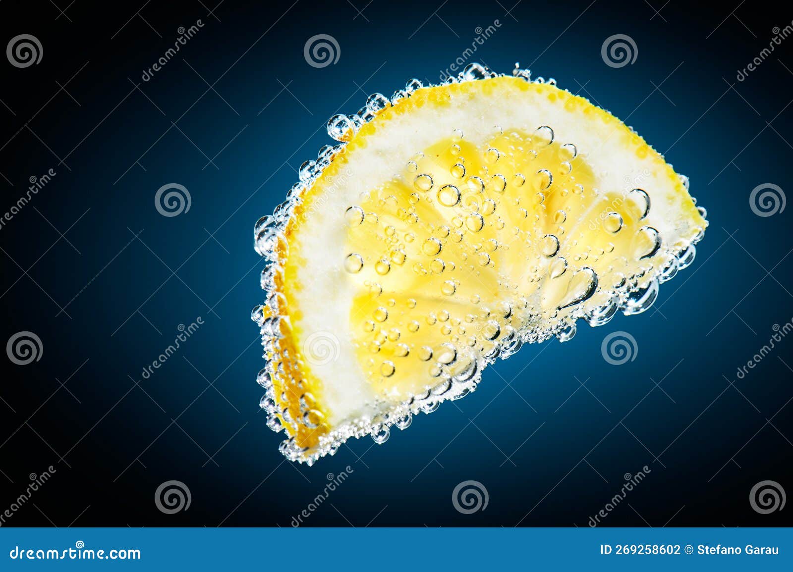 Lemon with Bubbles in a Blue Gradient Background. Stock Photo - Image ...