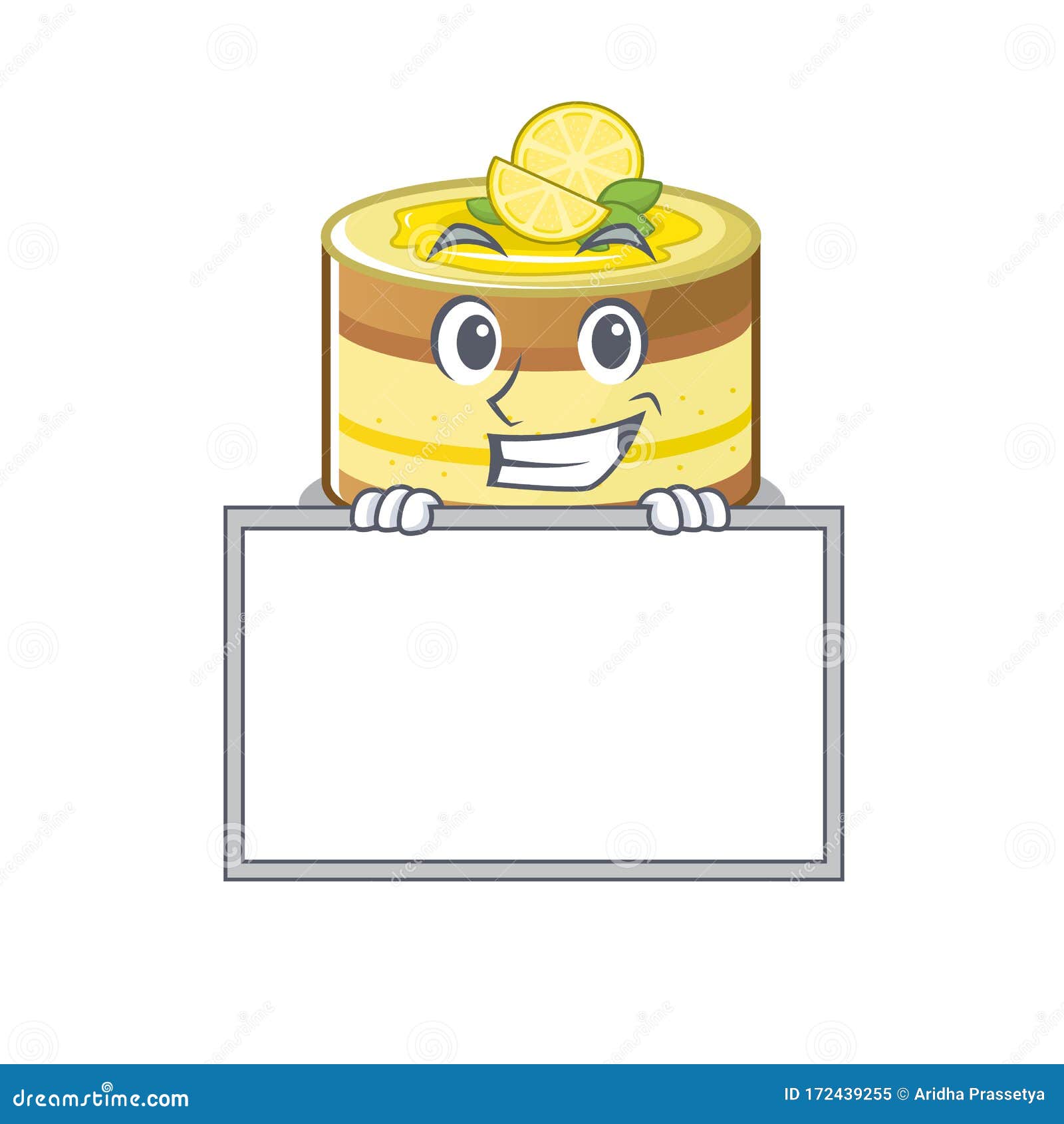 Lemon Cake Cartoon Design Concept Grinning with Board Stock Vector ...