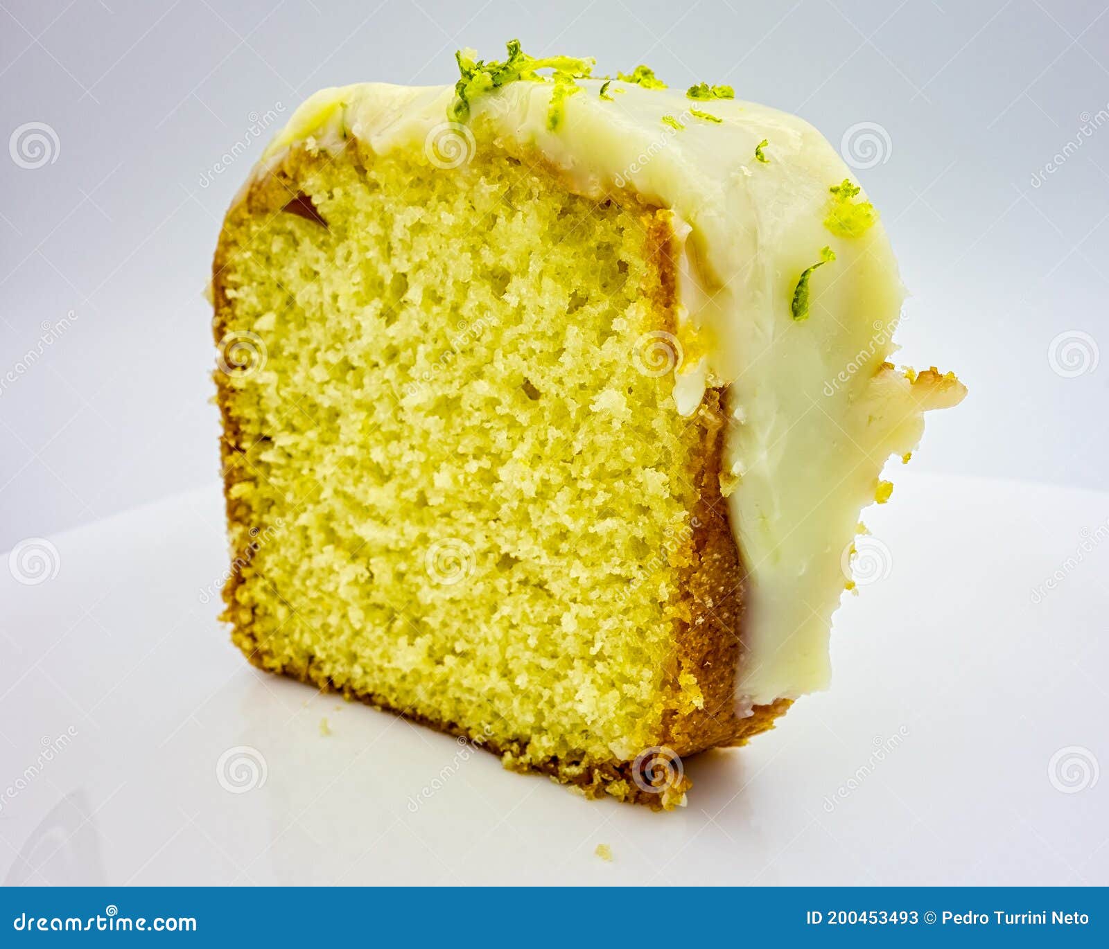 Lemon Cake with Icing. Detail of Slice of Lemon Cake with Icing and ...