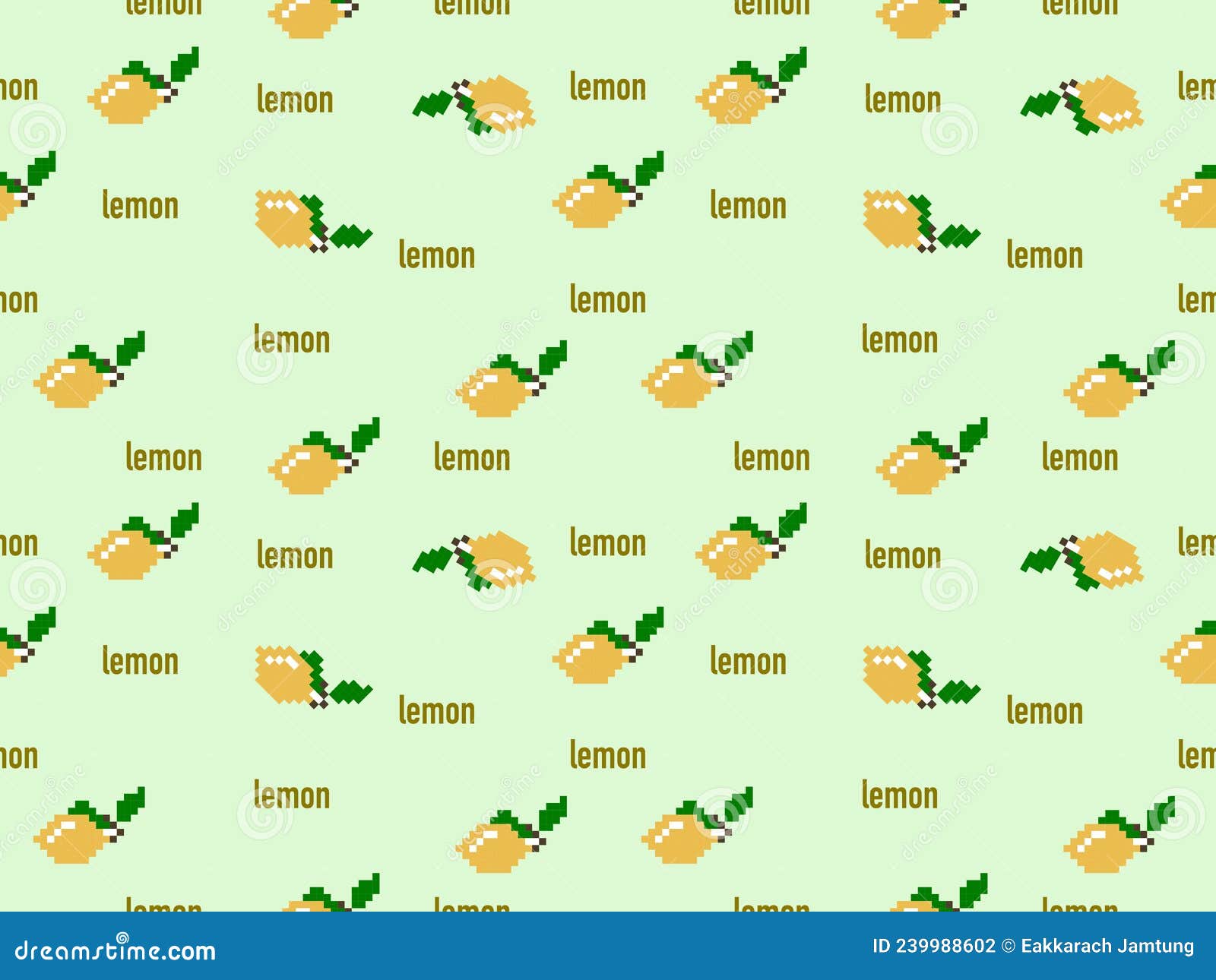 Lemon Cartoon Character Seamless Pattern on Green Background.Pixel ...