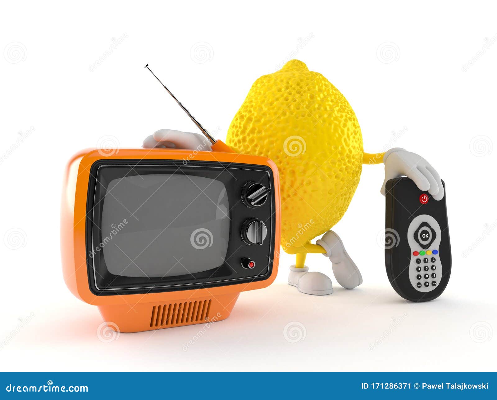 Lemon Character with Tv Set and Remote Stock Illustration ...