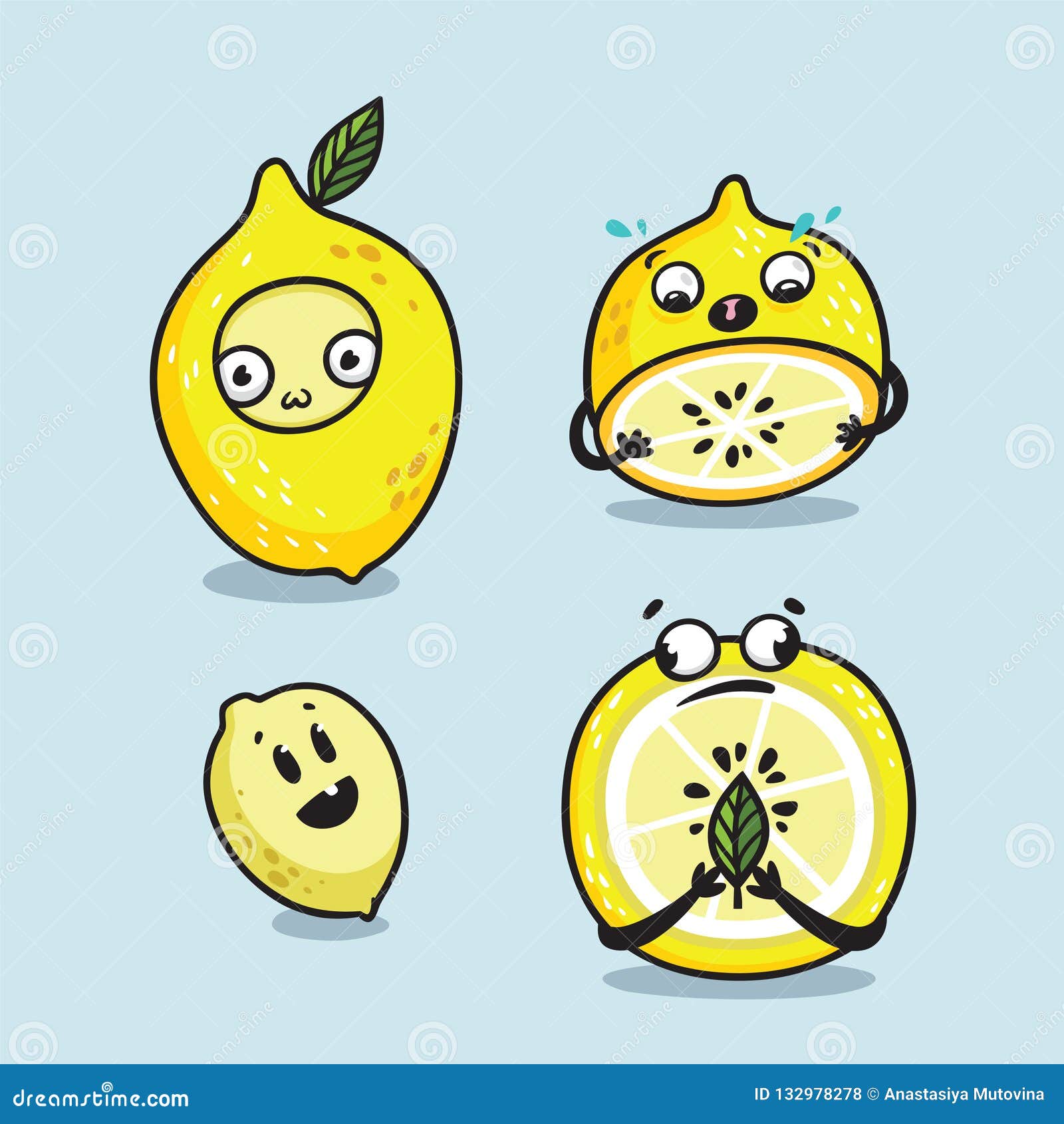 Lemon Characters Cartoon Set. Cute Vector Illustration Stock Vector ...