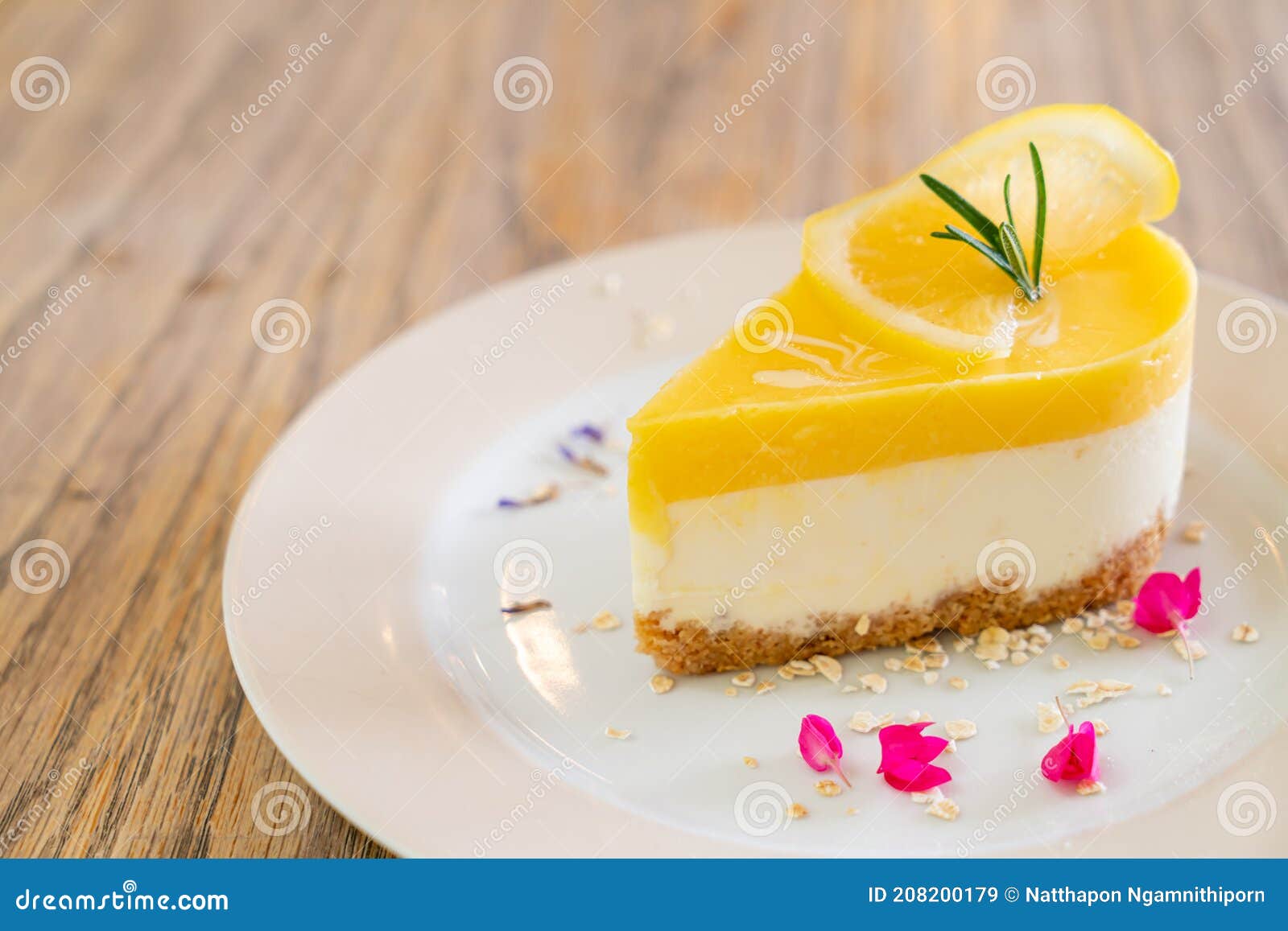 Lemon cheese cake on plate stock image. Image of nutrient - 208200179