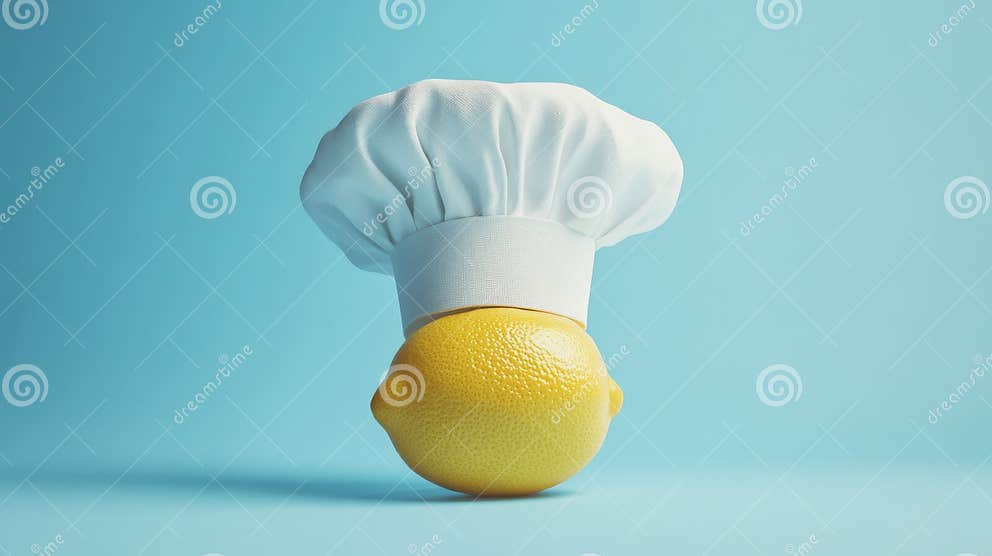 Lemon with Chef S Hat on Blue Background, Creative Kitchen Concept ...
