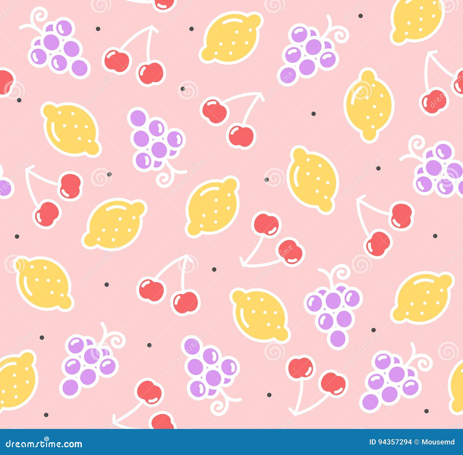 Lemon, Cherry and Grape Fruit Background Pattern. Vector Stock Vector ...