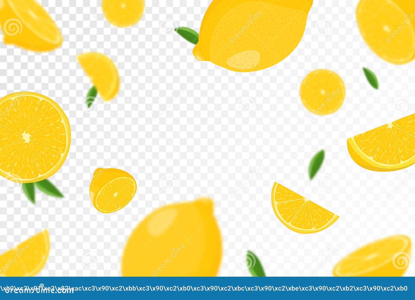 Lemon Citrus Background. Flying Lemon with Green Leaf on Transparent ...